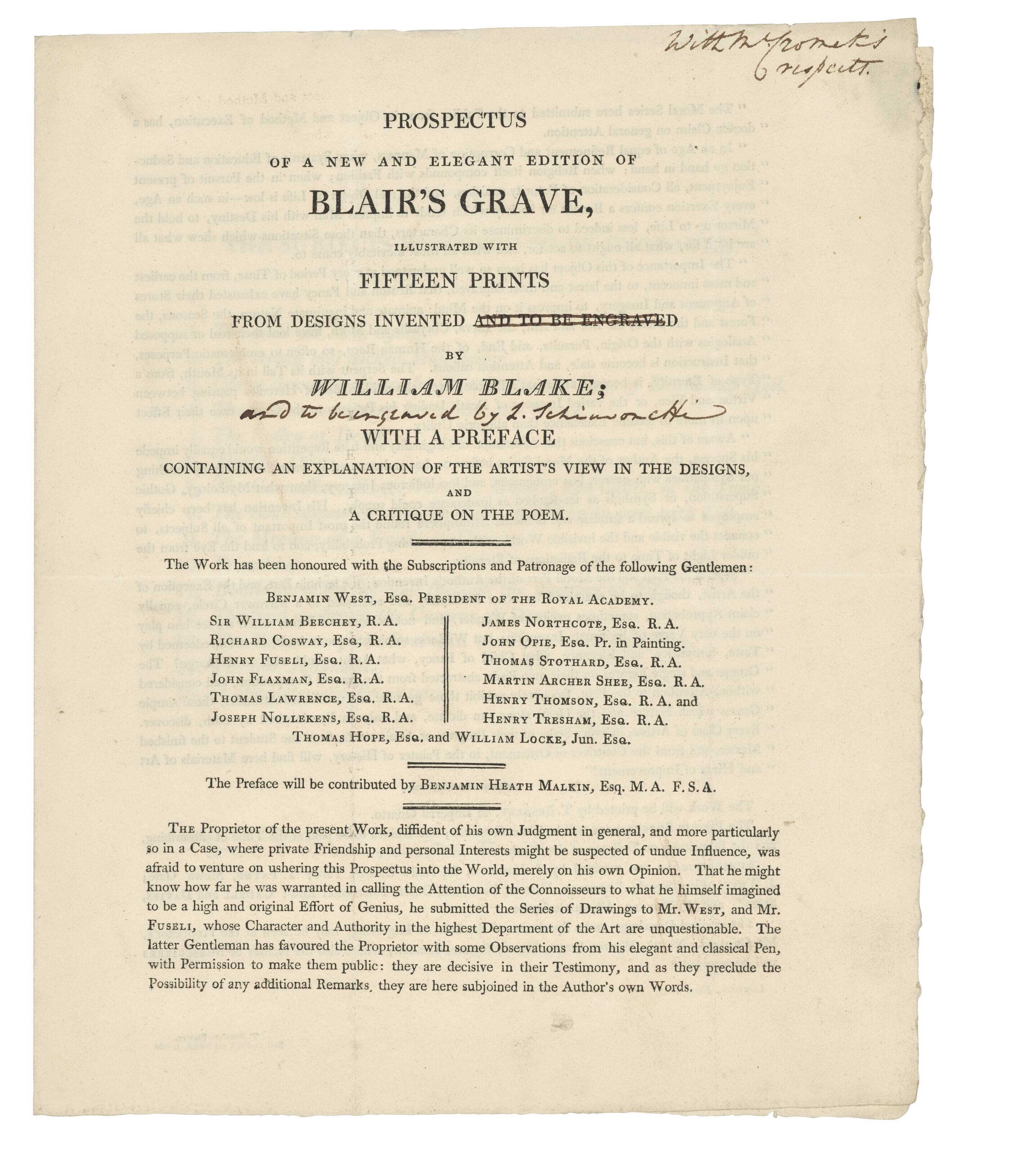 William Blake (1757-1827), Prospectus of a new and elegant edition of ...