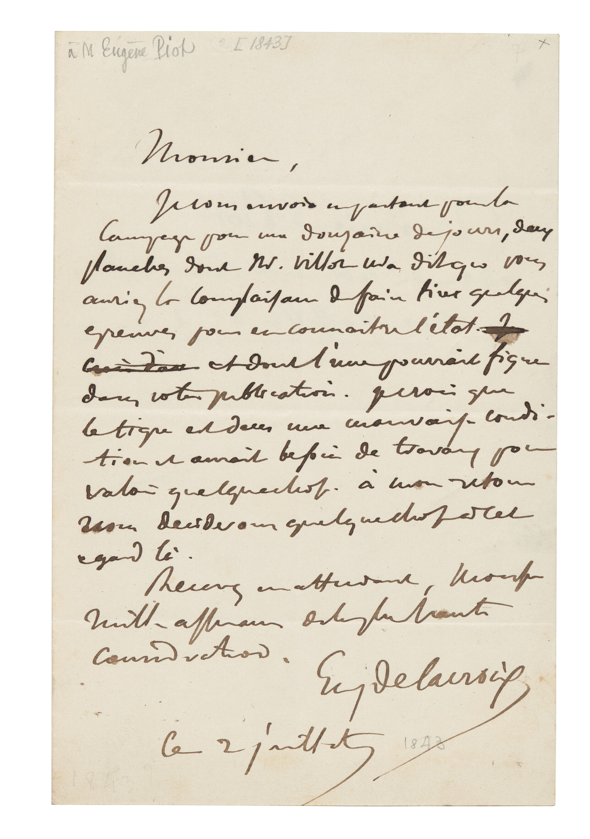 Eugène Delacroix (1798-1863), Seven autograph letters (of which five ...