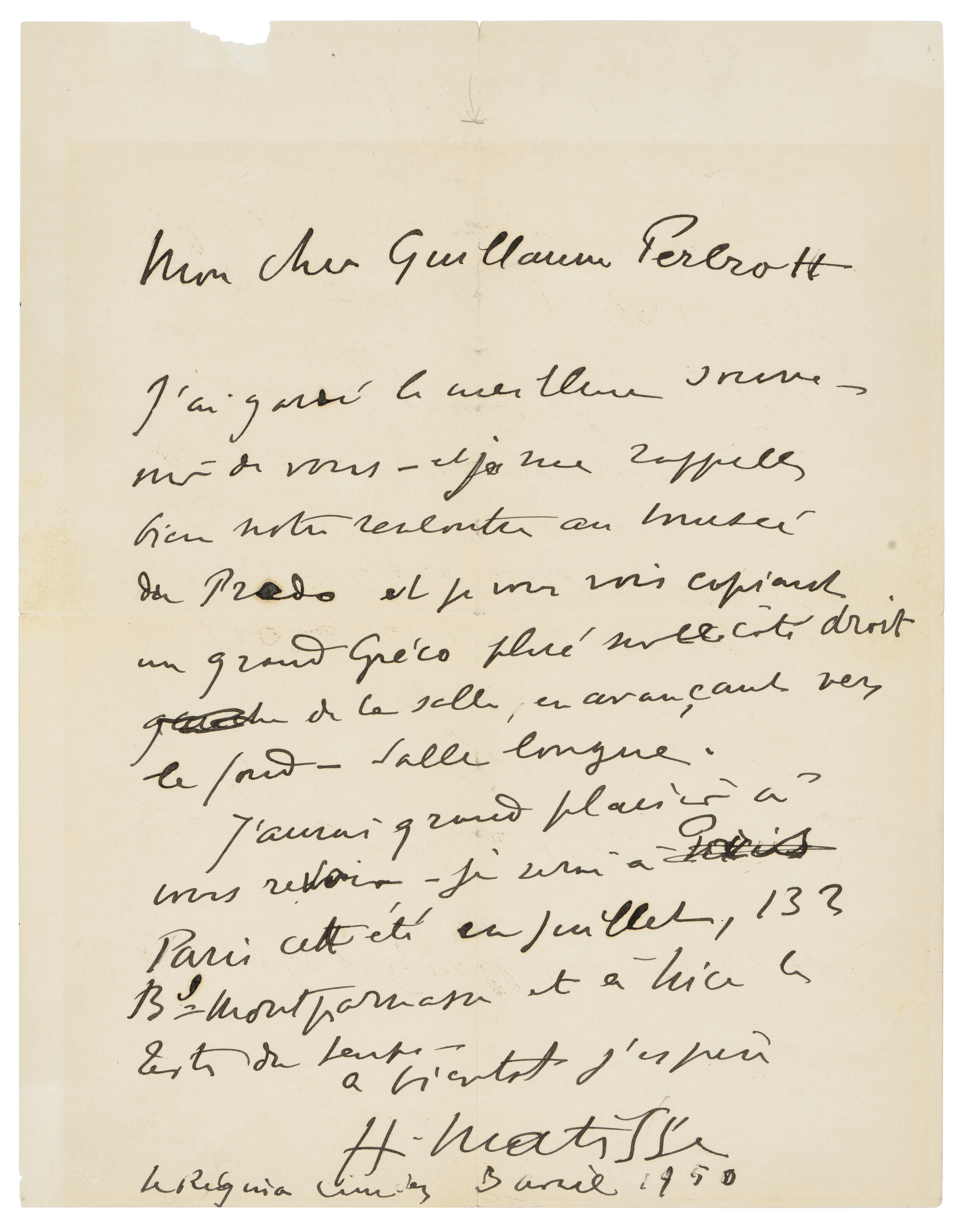 Henri Matisse (1869-1954), Four autograph letters signed ('Henri ...