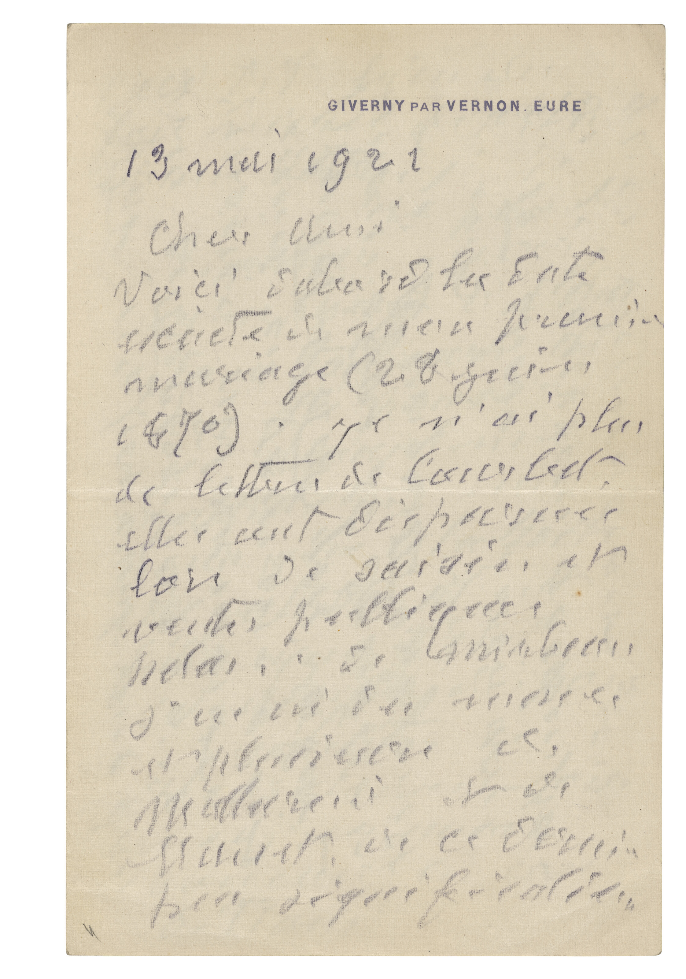 Claude Monet (1840-1926), Autograph letter signed ('Claude Monet') to ...