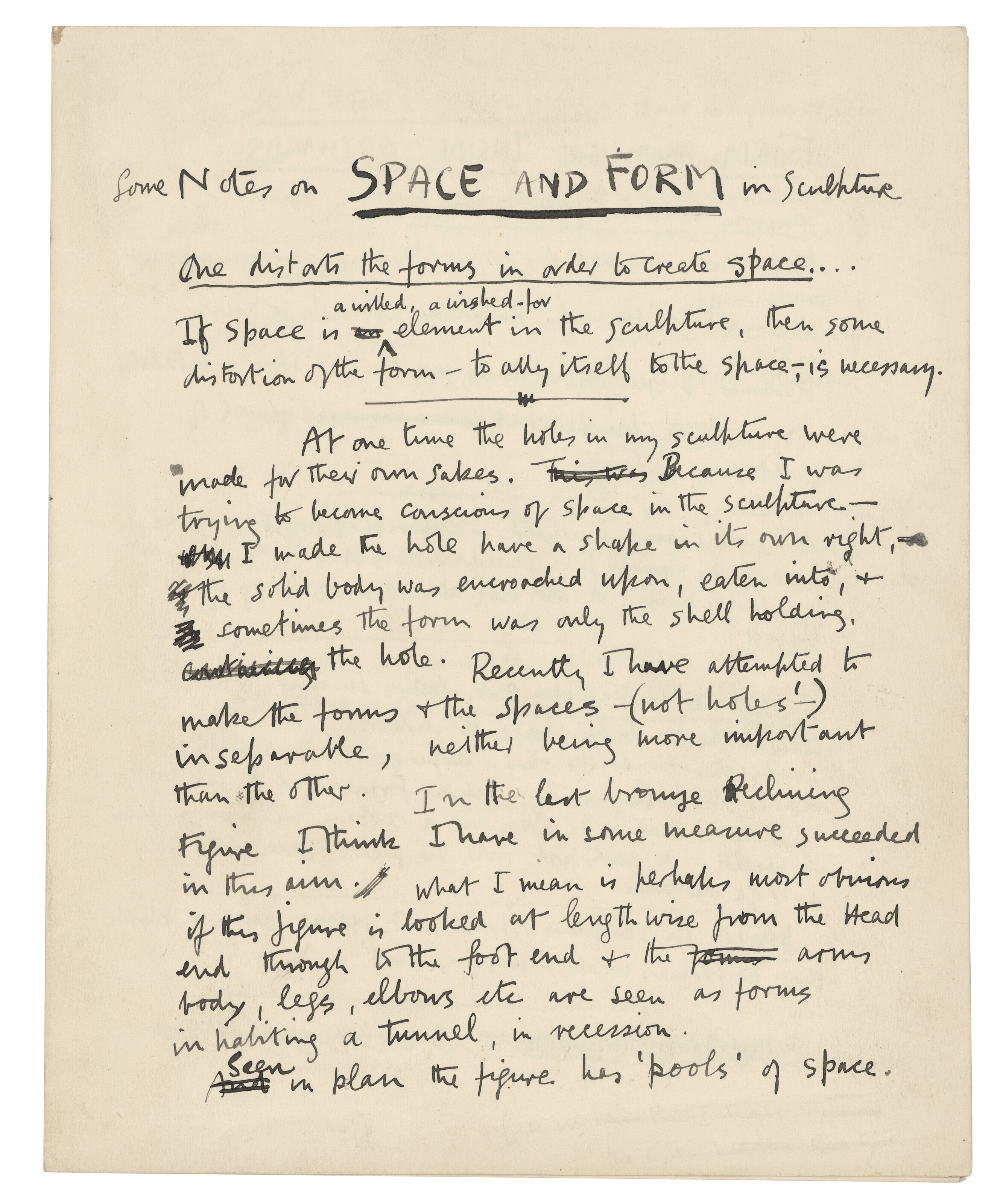 Henry Moore (1898-1986), Two autograph manuscripts, ‘Some Notes on ...