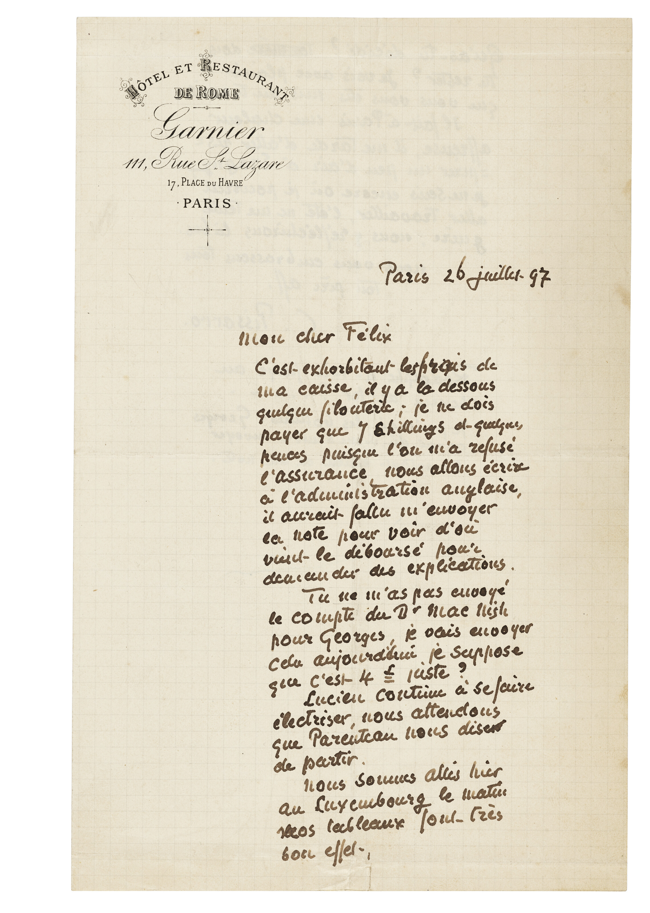 Camille Pissarro (1830-1903), Autograph letter signed (‘C. Pissarro ...