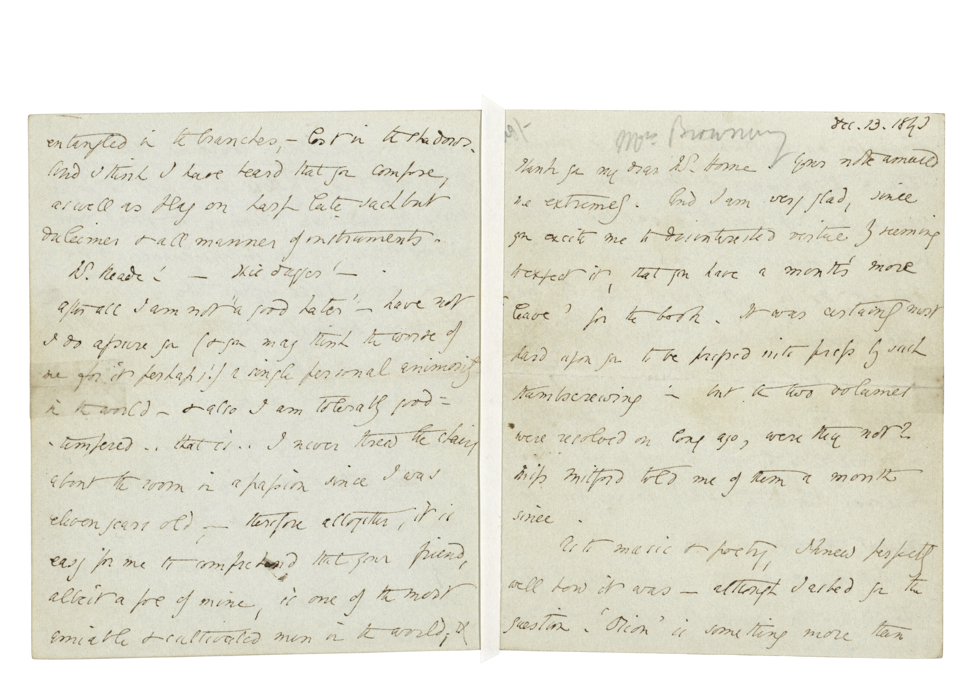 Elizabeth Barrett Browning (1806-1861), Autograph letter signed (‘Your ...