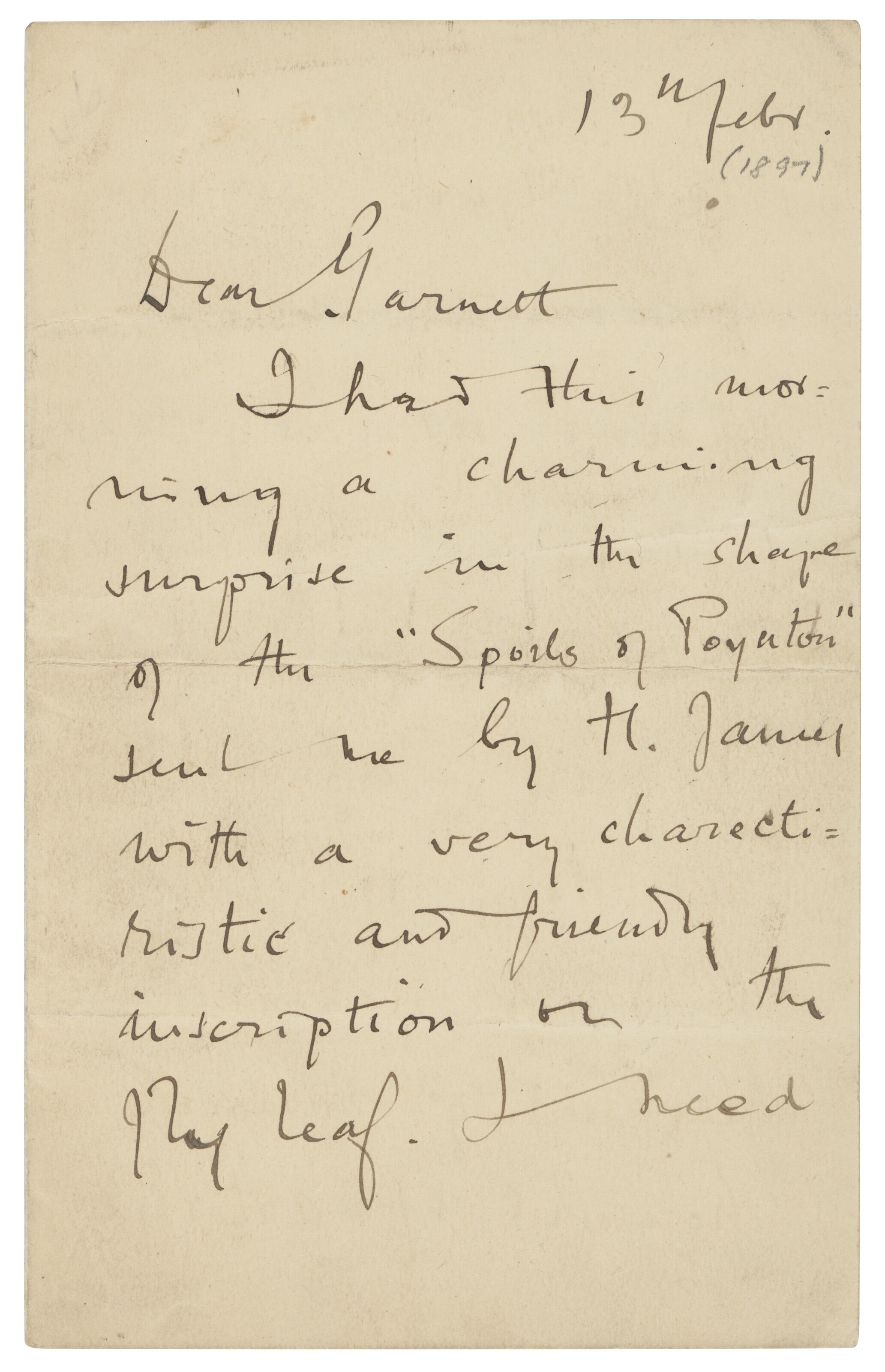Joseph Conrad (1847-1924), Autograph letter signed ('J. Conrad') to ...
