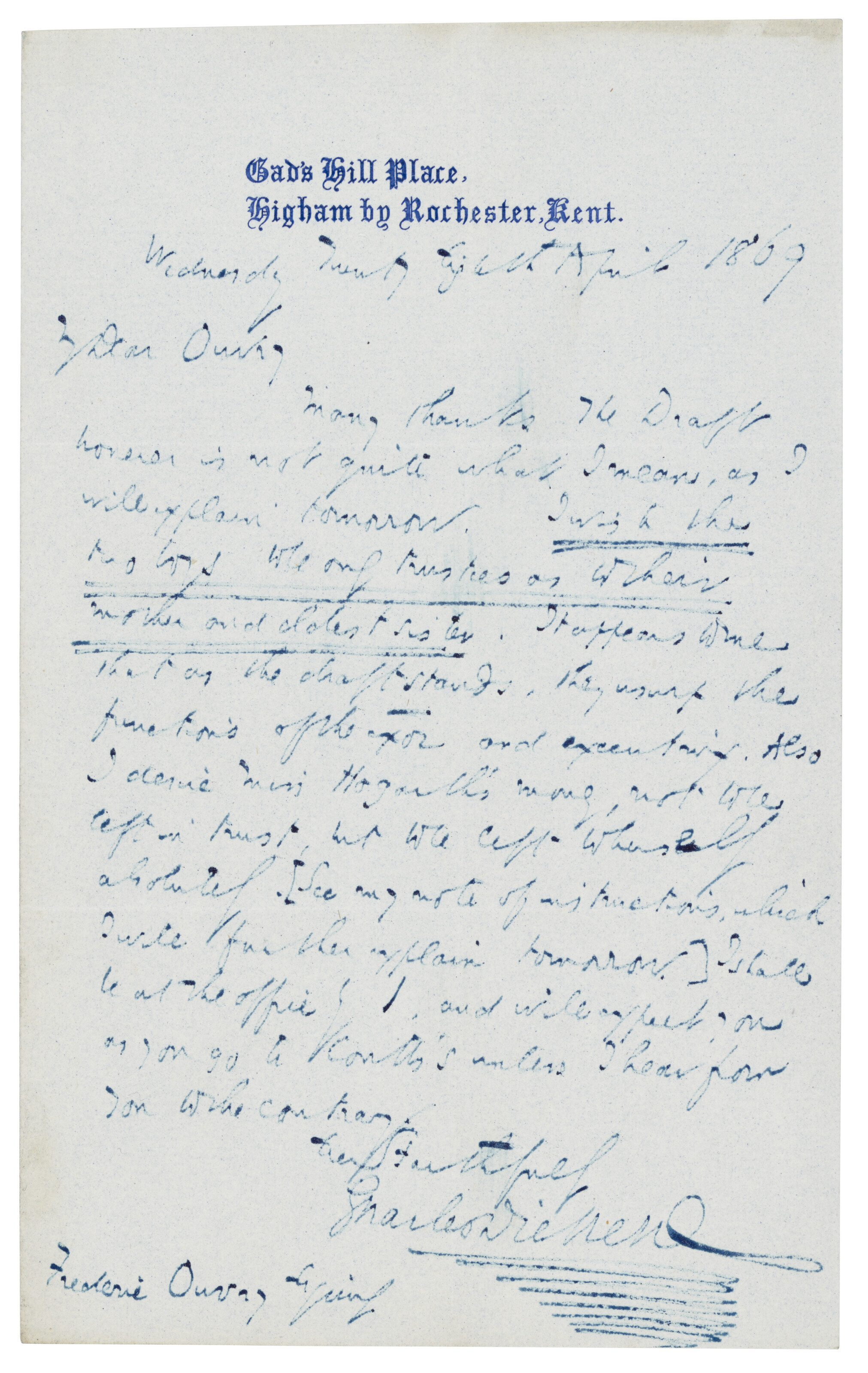 Charles Dickens (1812-1870), Autograph letter signed ('Charles Dickens ...