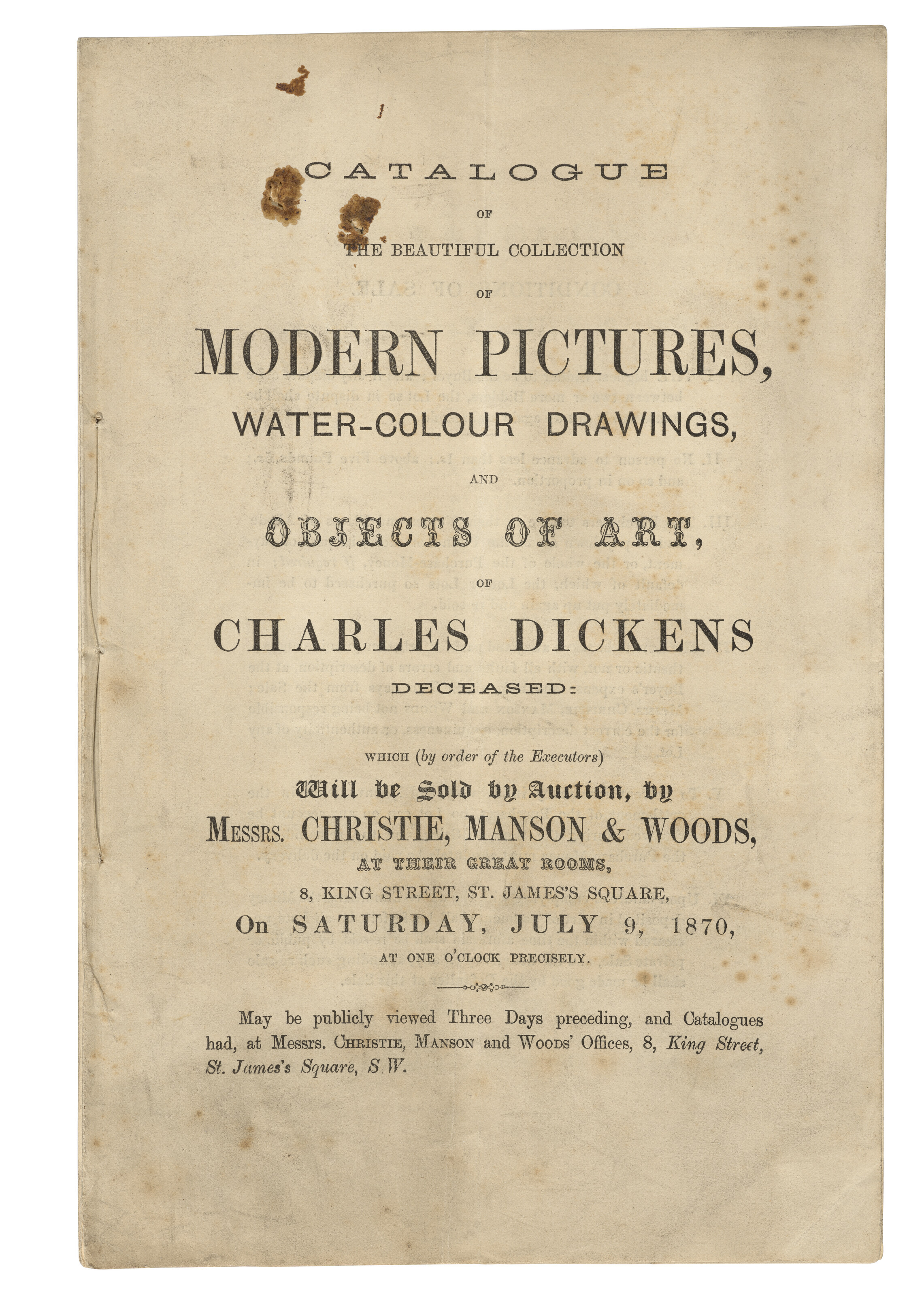 [Charles Dickens (1812-1870)] – auction catalogue, Catalogue of the Beautiful Collection of ...