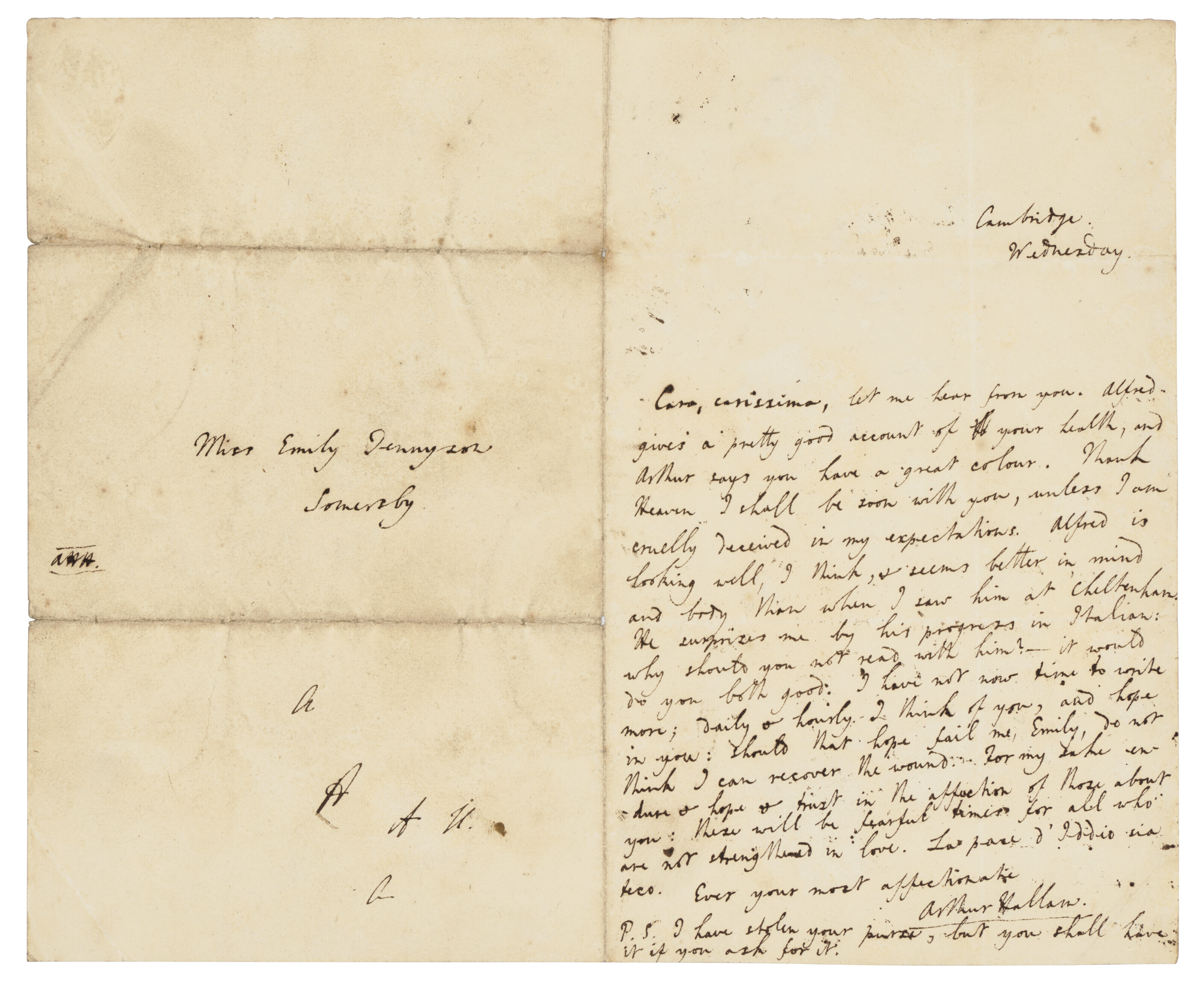 Arthur Henry Hallam (1811-1833), Autograph letter signed (‘Arthur ...