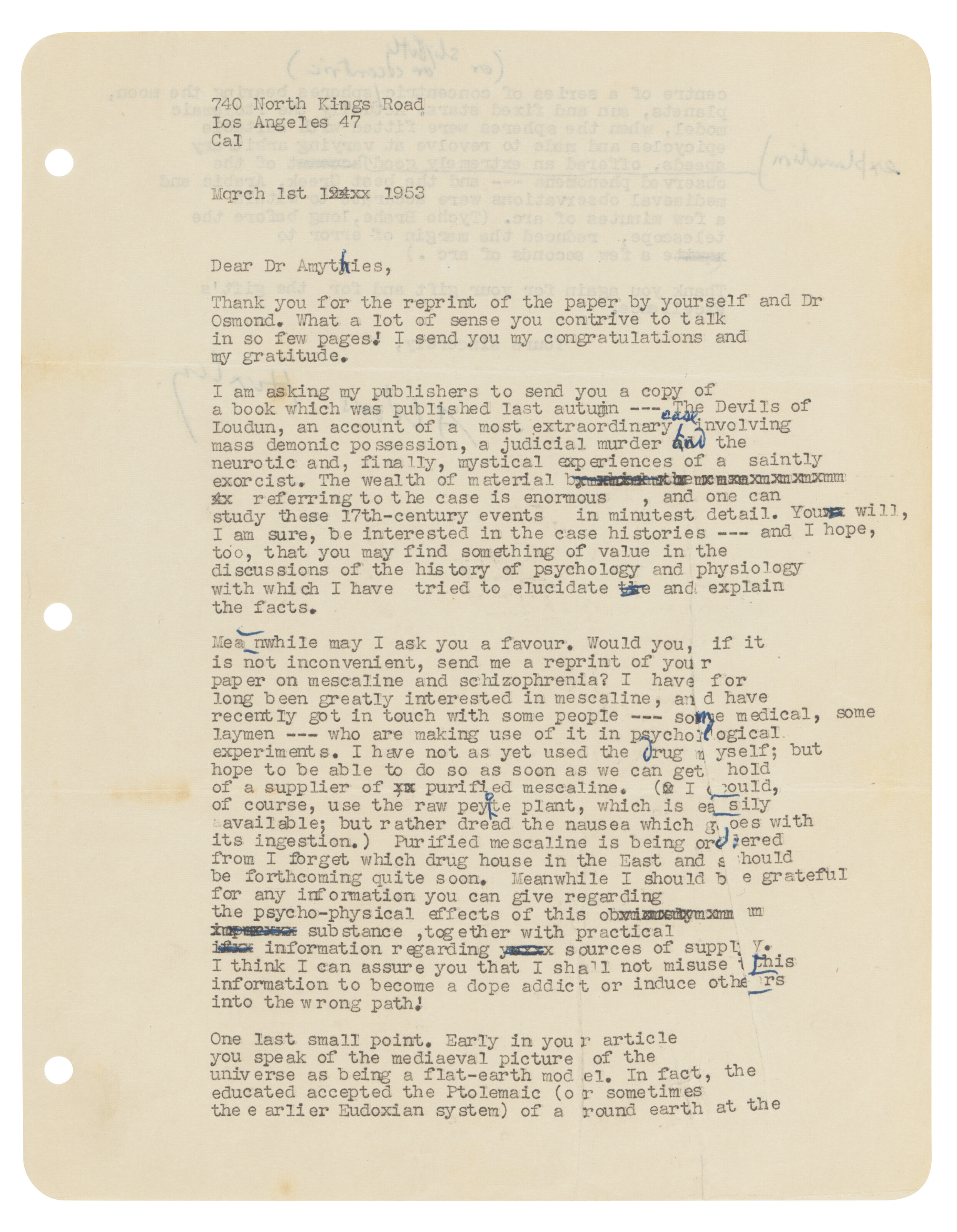Aldous Huxley (1894-1963), Three typed letters signed (‘Aldous Huxley ...