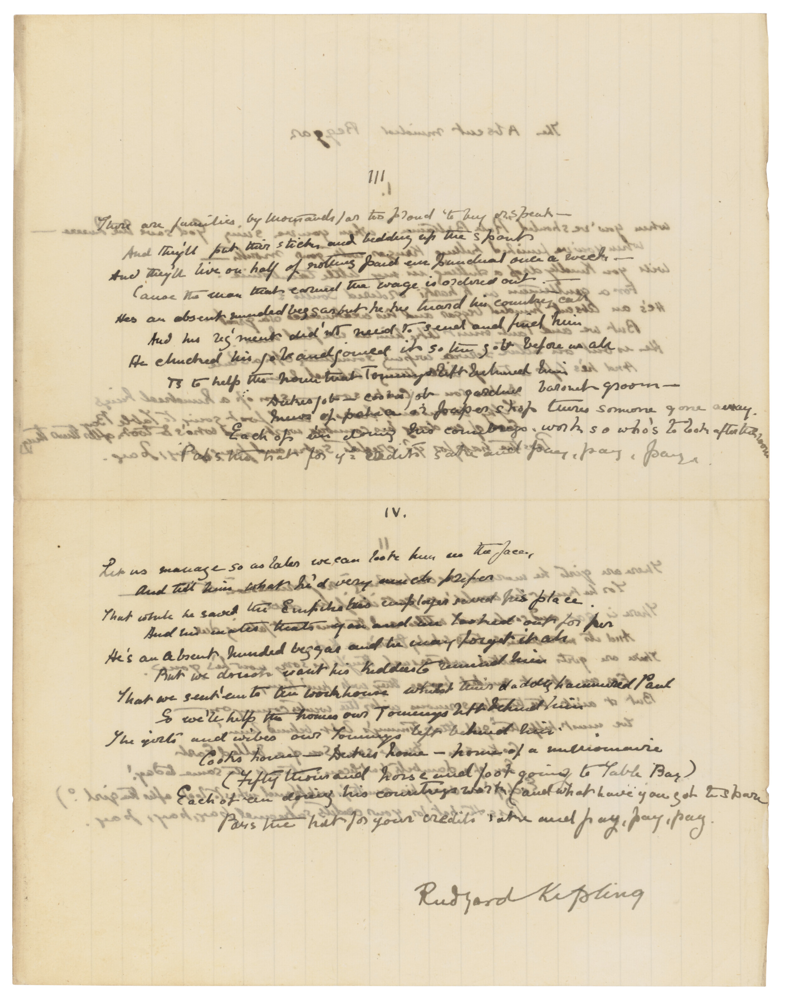 Rudyard Kipling (1865-1936), Autograph manuscript poem signed ('Rudyard ...