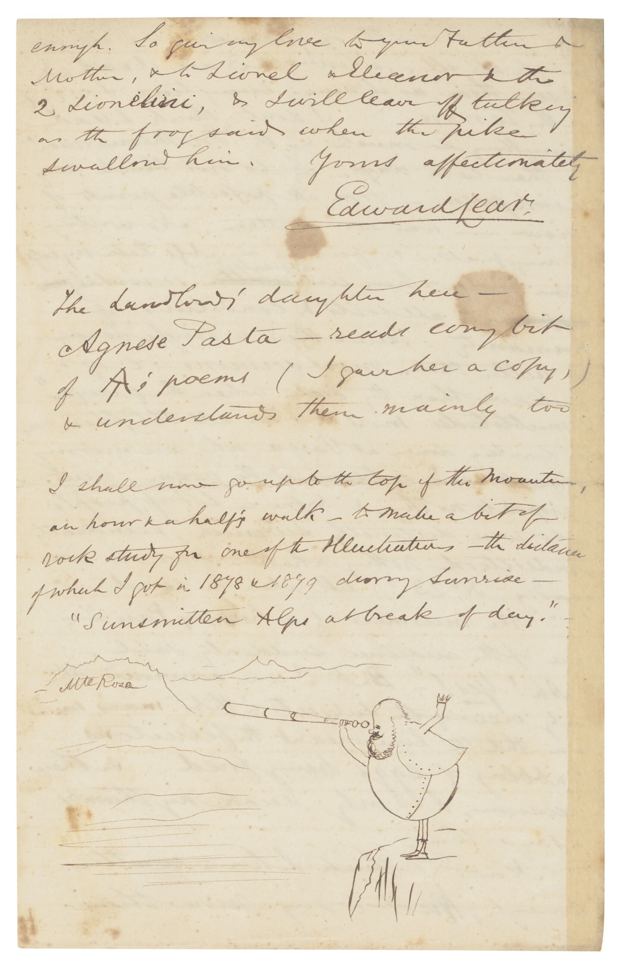 Edward Lear (1812-1888), Illustrated autograph letter signed (‘Edward ...
