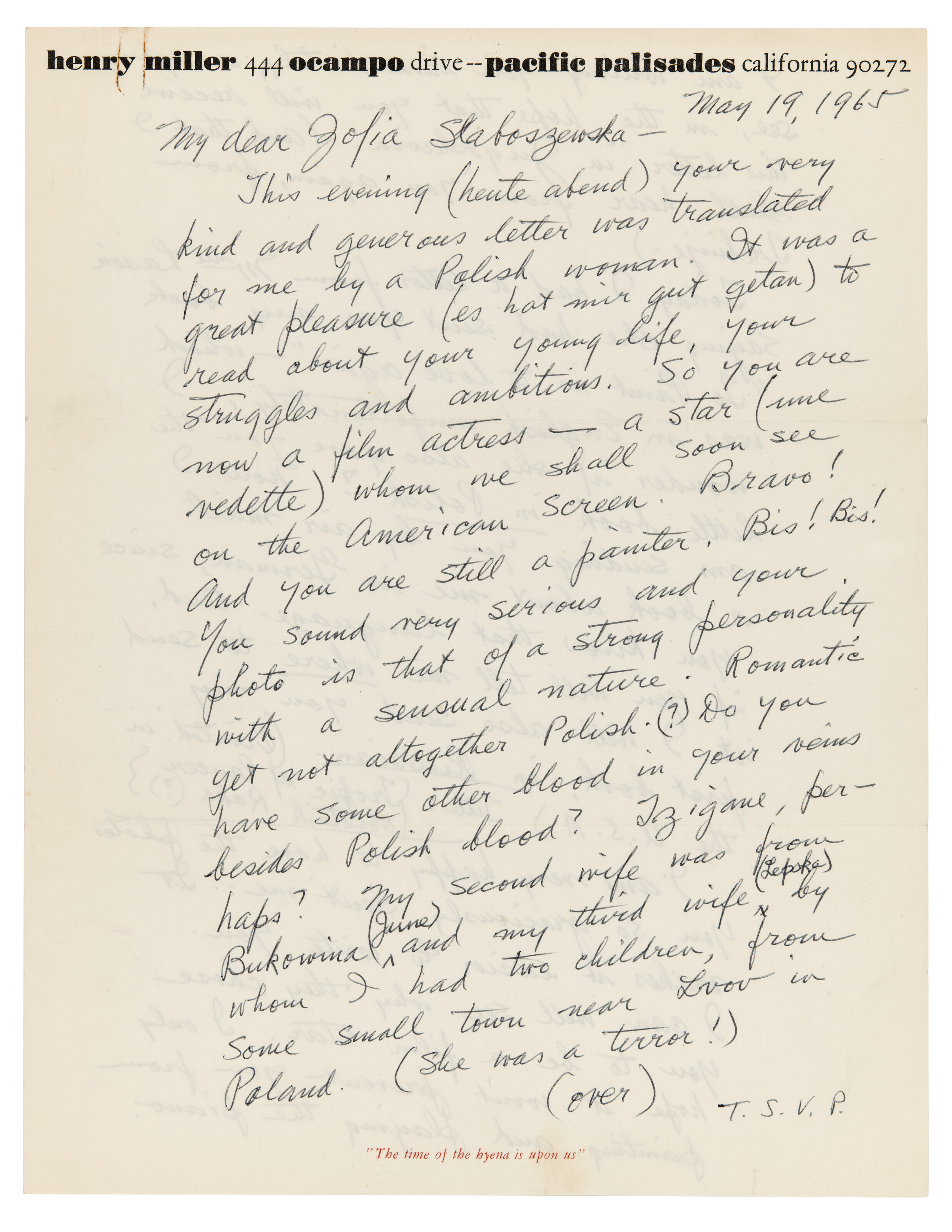 Henry Miller (1891-1980), Series of 38 autograph and typed letters, all ...