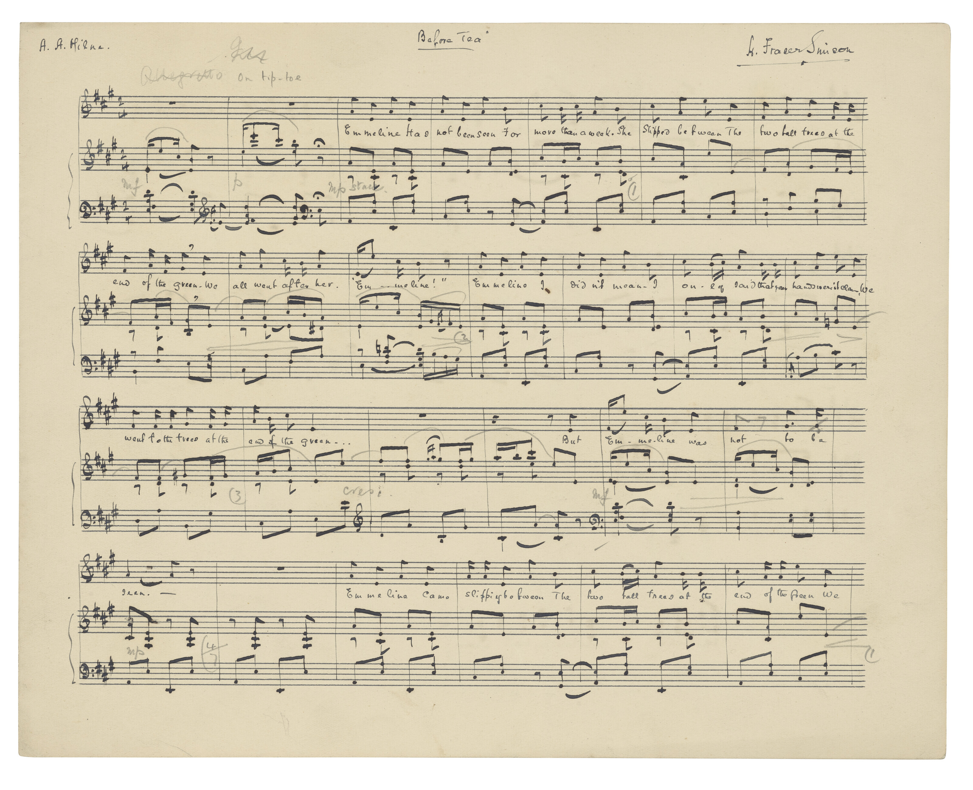[A.A. Milne (1882-1956)] – Harold Fraser-Simson (1872-1944), Autograph ...