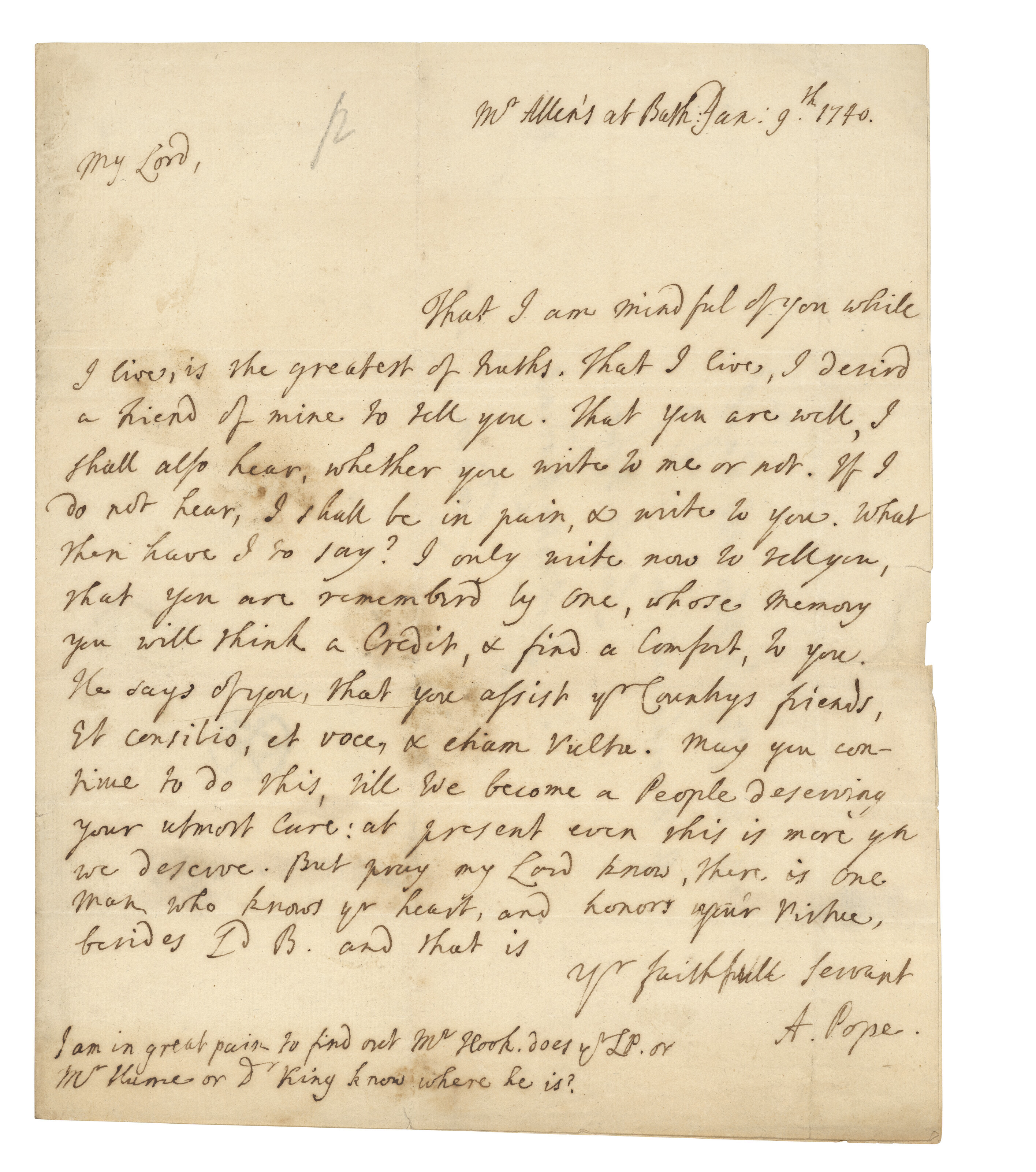 Alexander Pope (1688-1744), Ten autograph letters, of which six signed ...