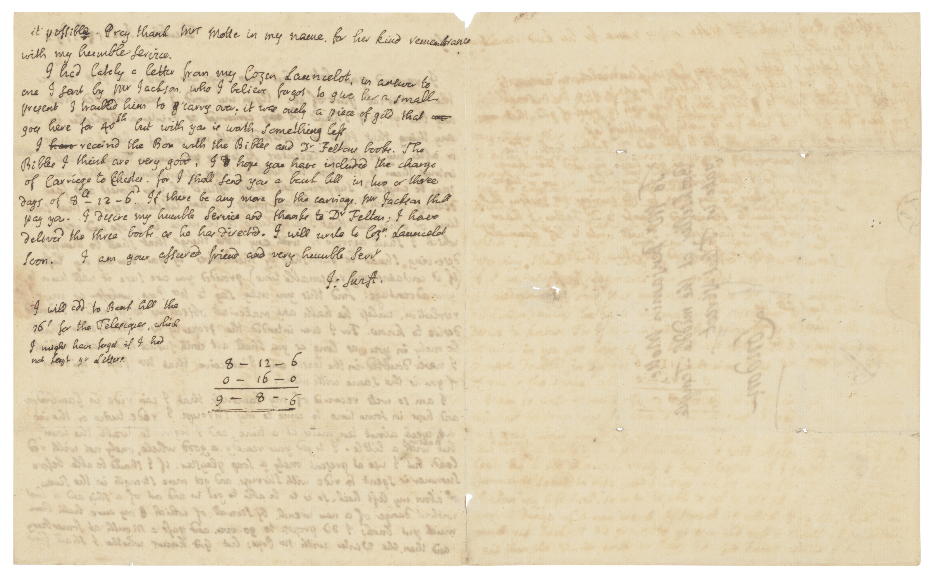 Jonathan Swift (1667-1745), Autograph letter signed ('J. Swift') to ...