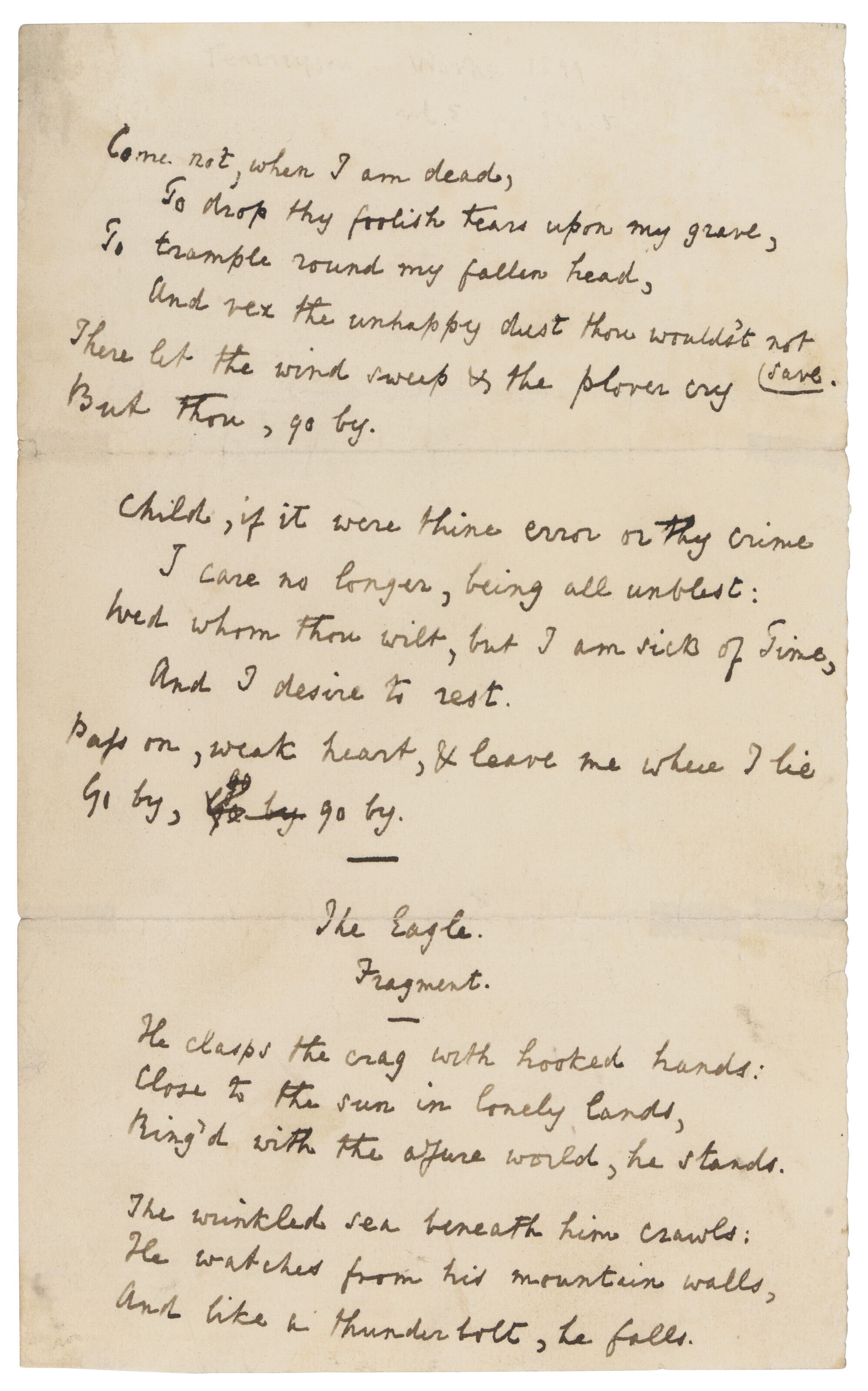 Alfred, 1st Baron Tennyson (1809-1892), Autograph manuscript of two ...