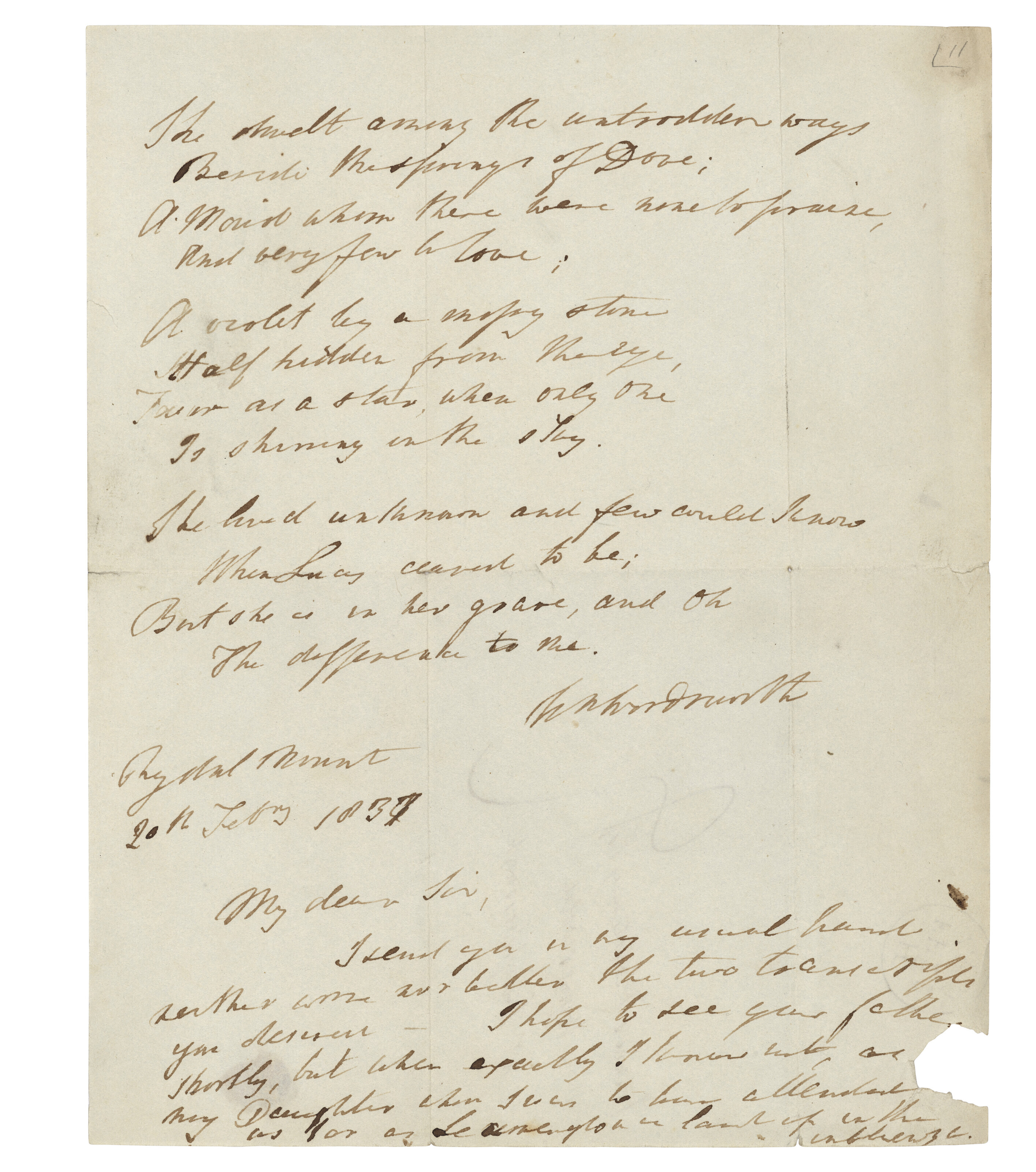 William Wordsworth (1770-1850), Autograph manuscript signed ('Wm ...