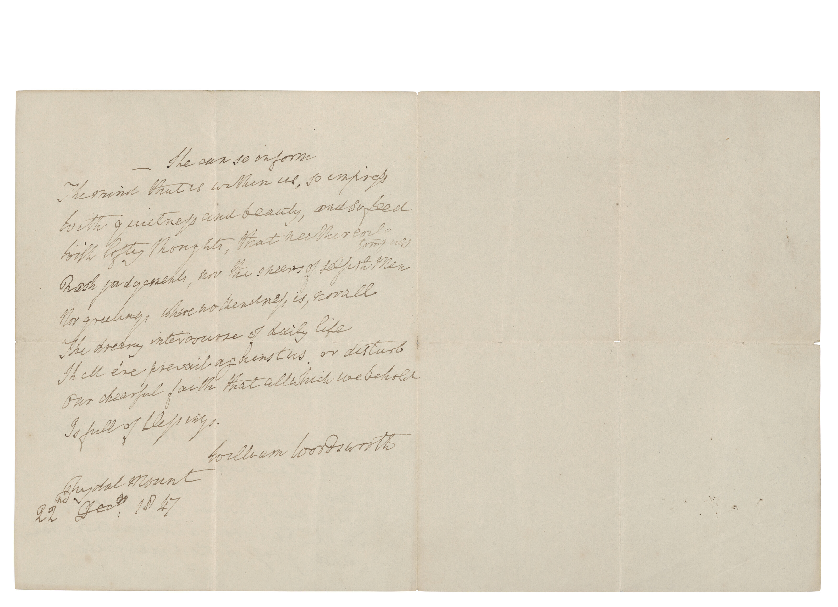 William Wordsworth (1770-1850), Autograph manuscript signed ('William ...