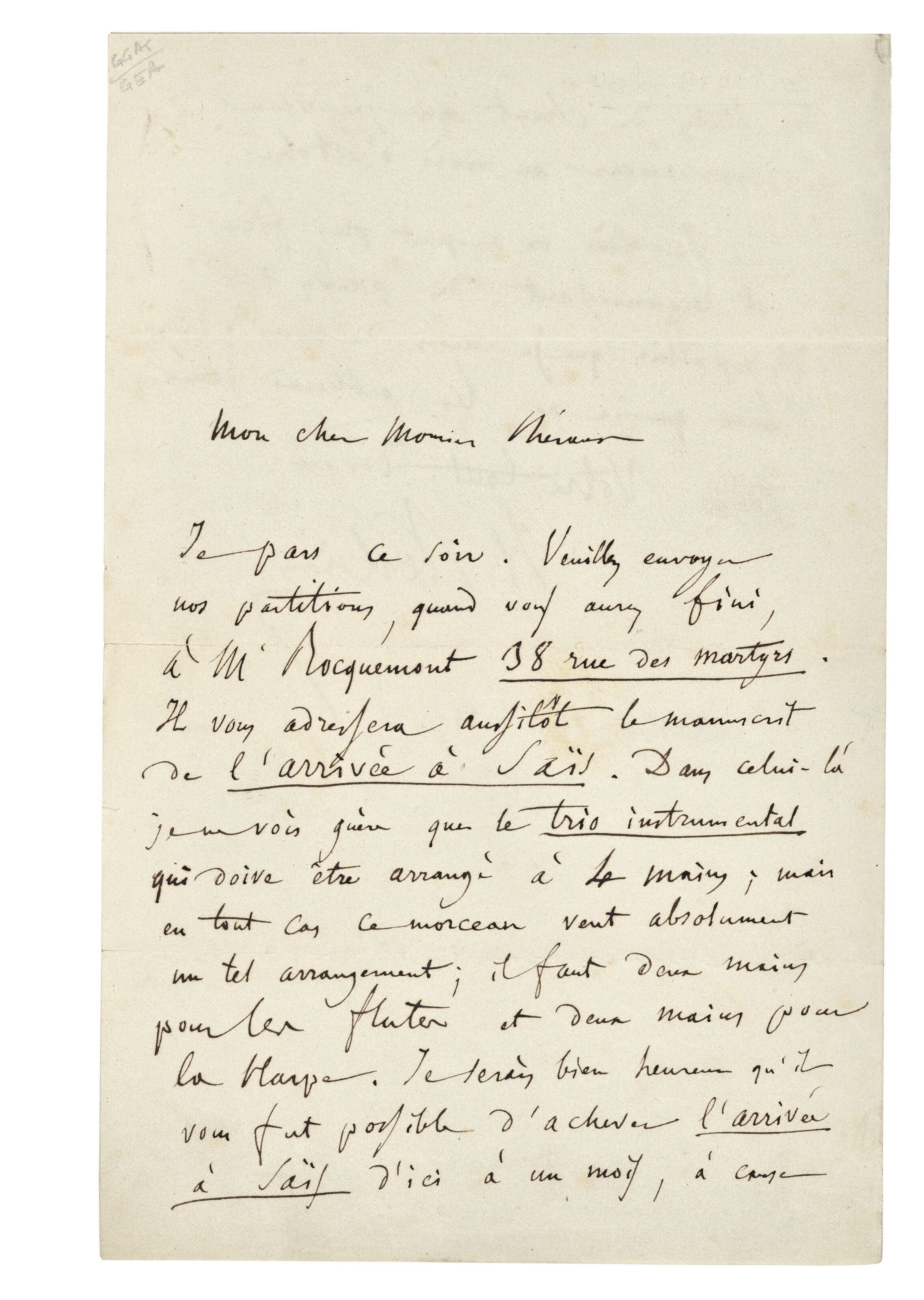Hector Berlioz (1803-1869), Autograph letter signed (‘H. Berlioz’) to ...