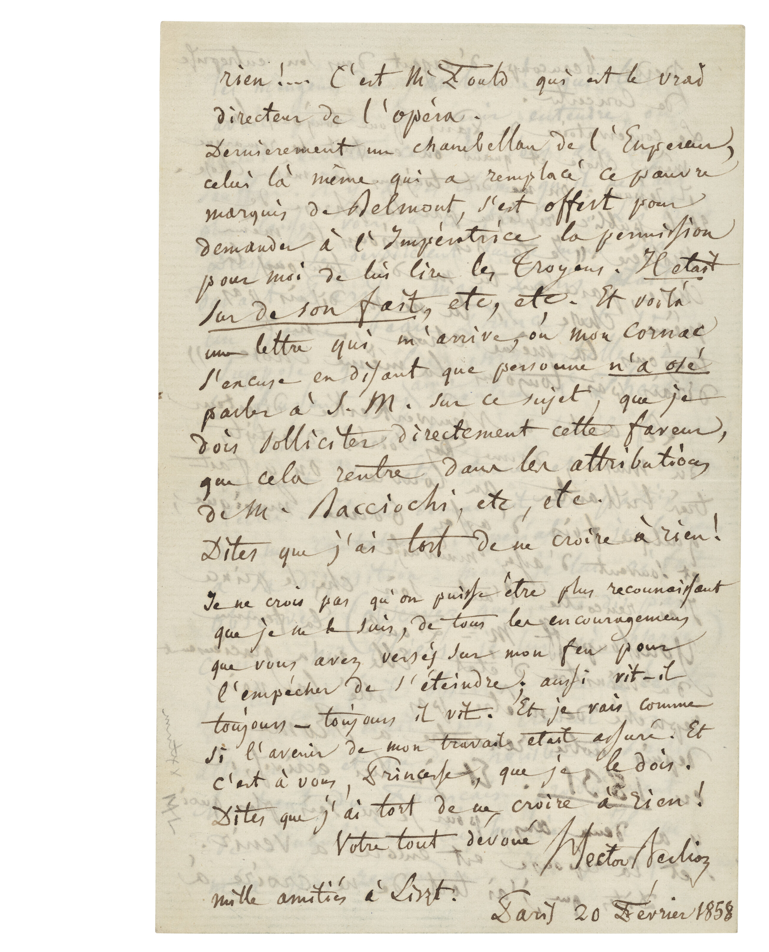 Hector Berlioz (1803-1869), Autograph letter signed (‘Hector Berlioz ...