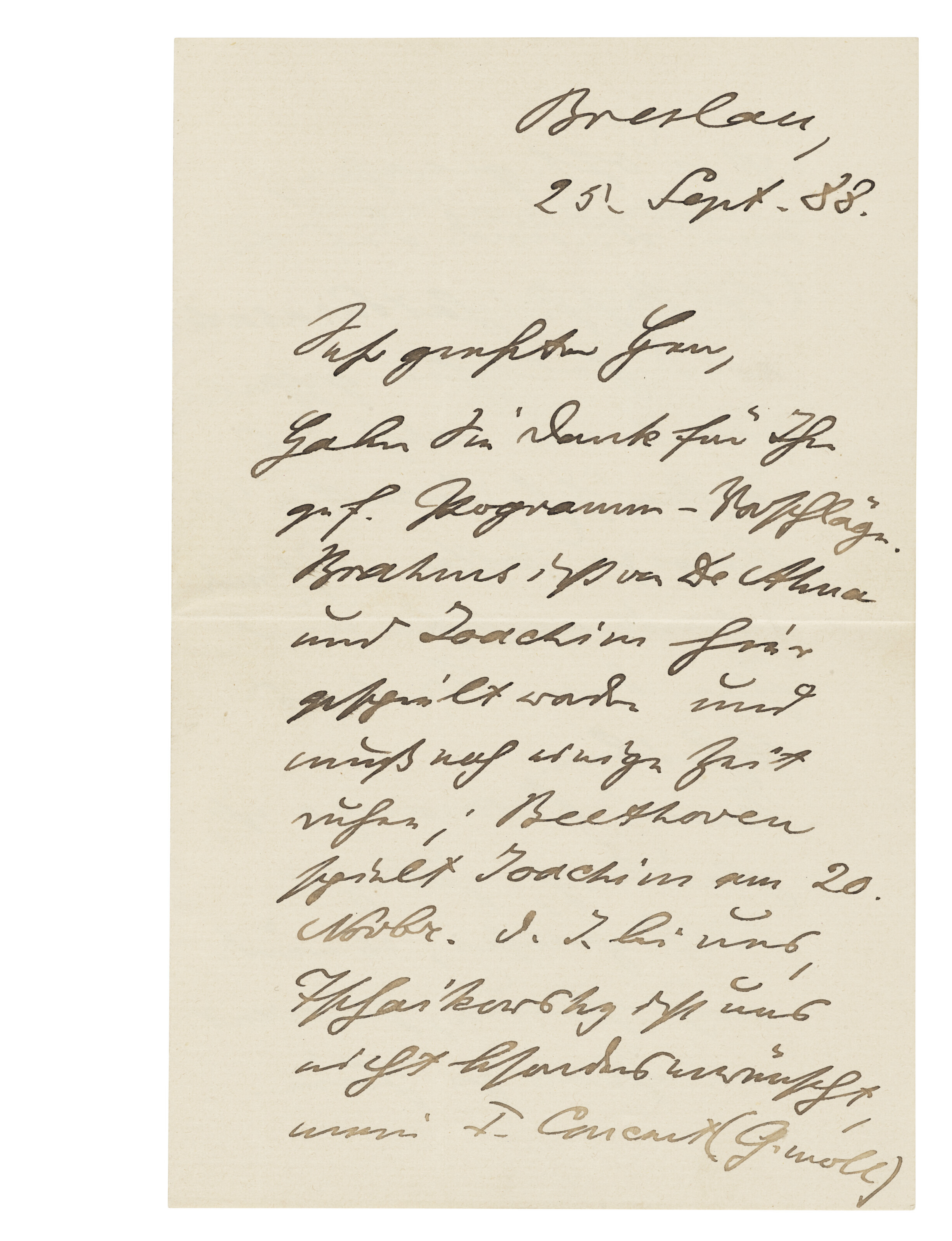 Max Bruch (1838-1920), Autograph letter signed (‘Max Bruch’) to ...