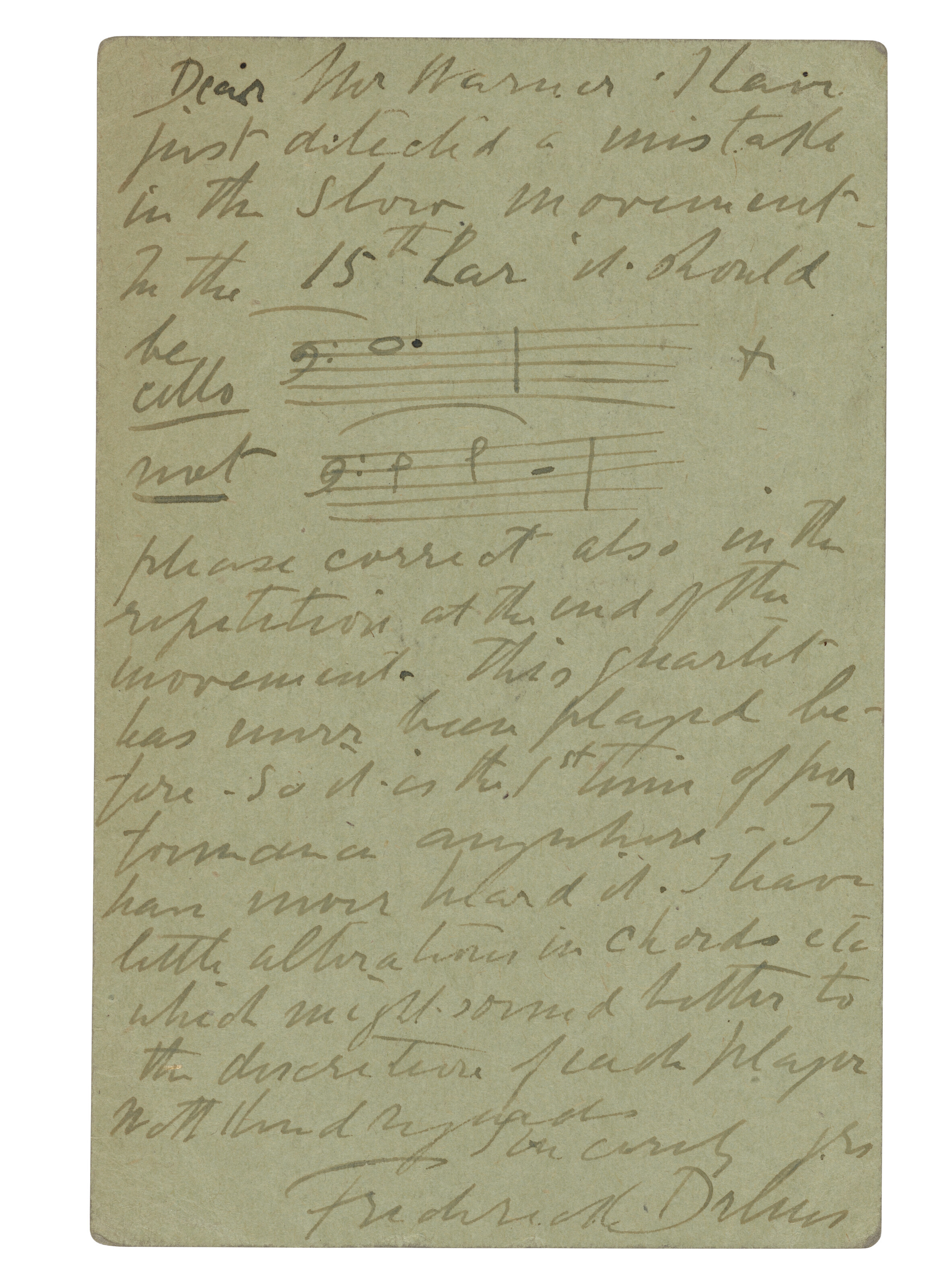 Frederick Delius (1862-1934), Autograph letter and postcard signed ...