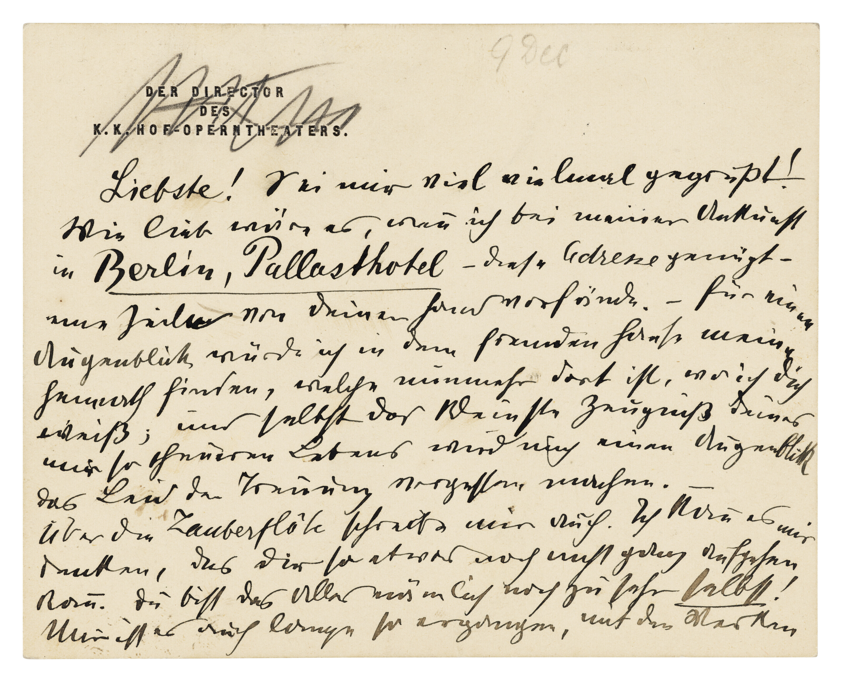 Gustav Mahler (1860-1911), Autograph letter signed (‘Gustav’) to [Alma ...