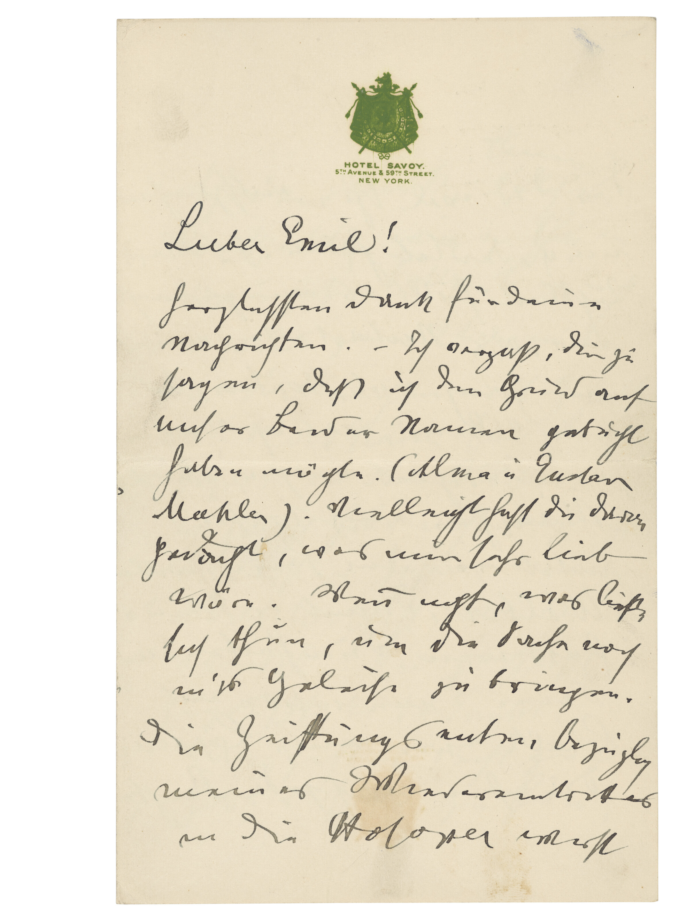 Gustav Mahler (1860-1911), Autograph letter signed (‘Gustav Mahler’) to ...