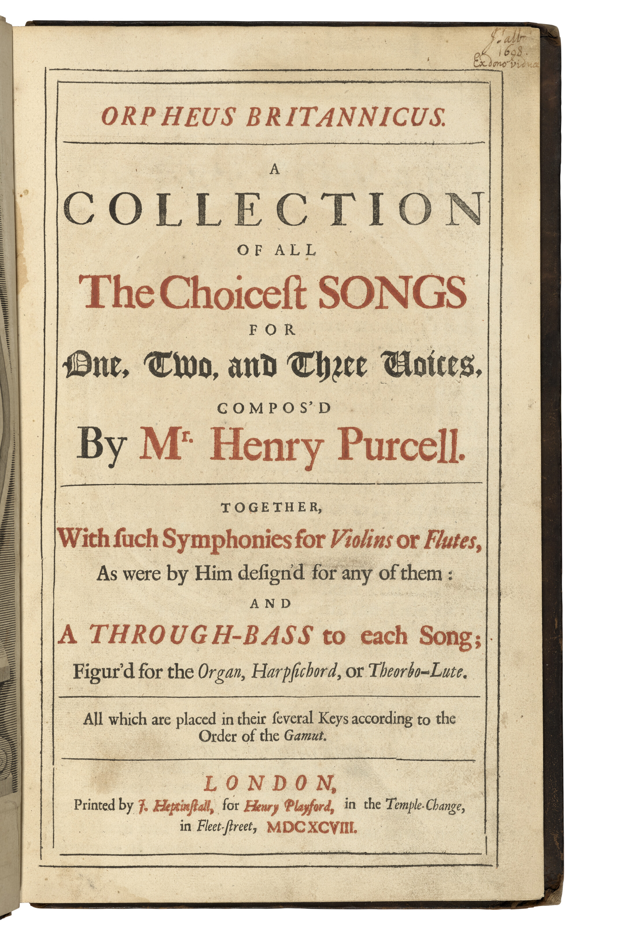 Henry Purcell (1659-1695), Orpheus Britannicus. A Collection of all the ...