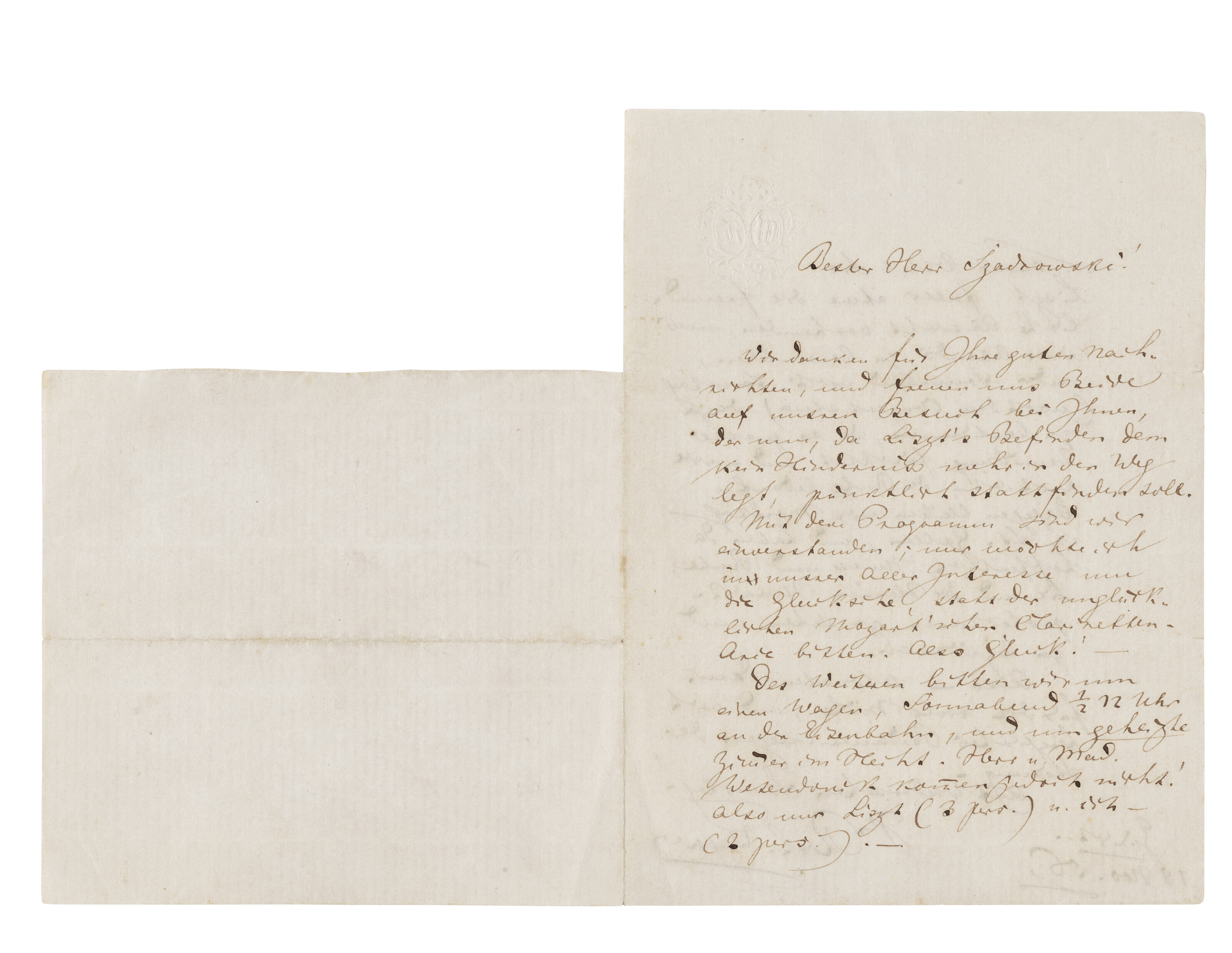 Richard Wagner (1813-1883), Autograph letter signed (‘Rich. Wagner’) to ...
