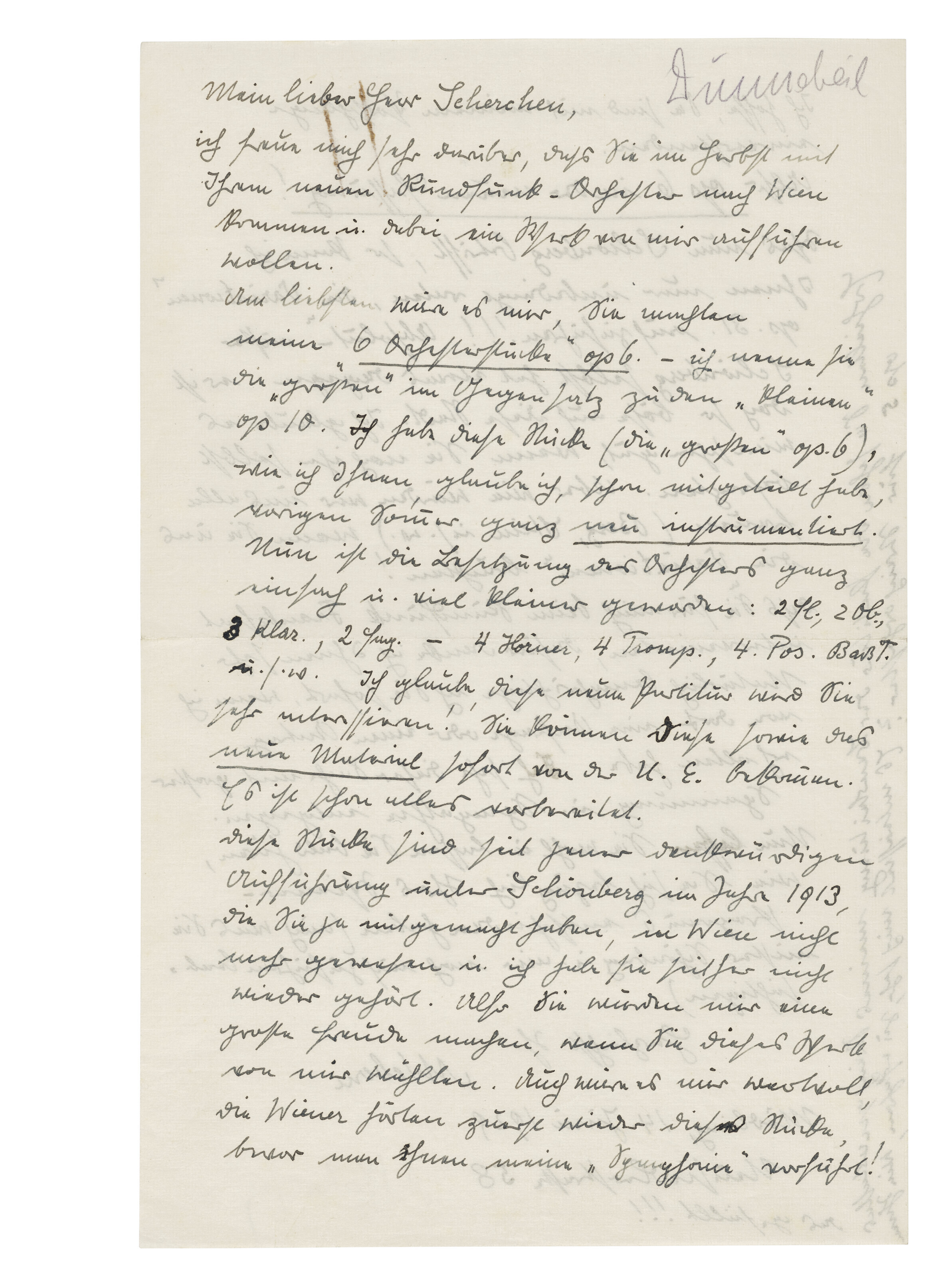 Anton Webern (1883-1945), Autograph letter signed ('A. Webern') to ...
