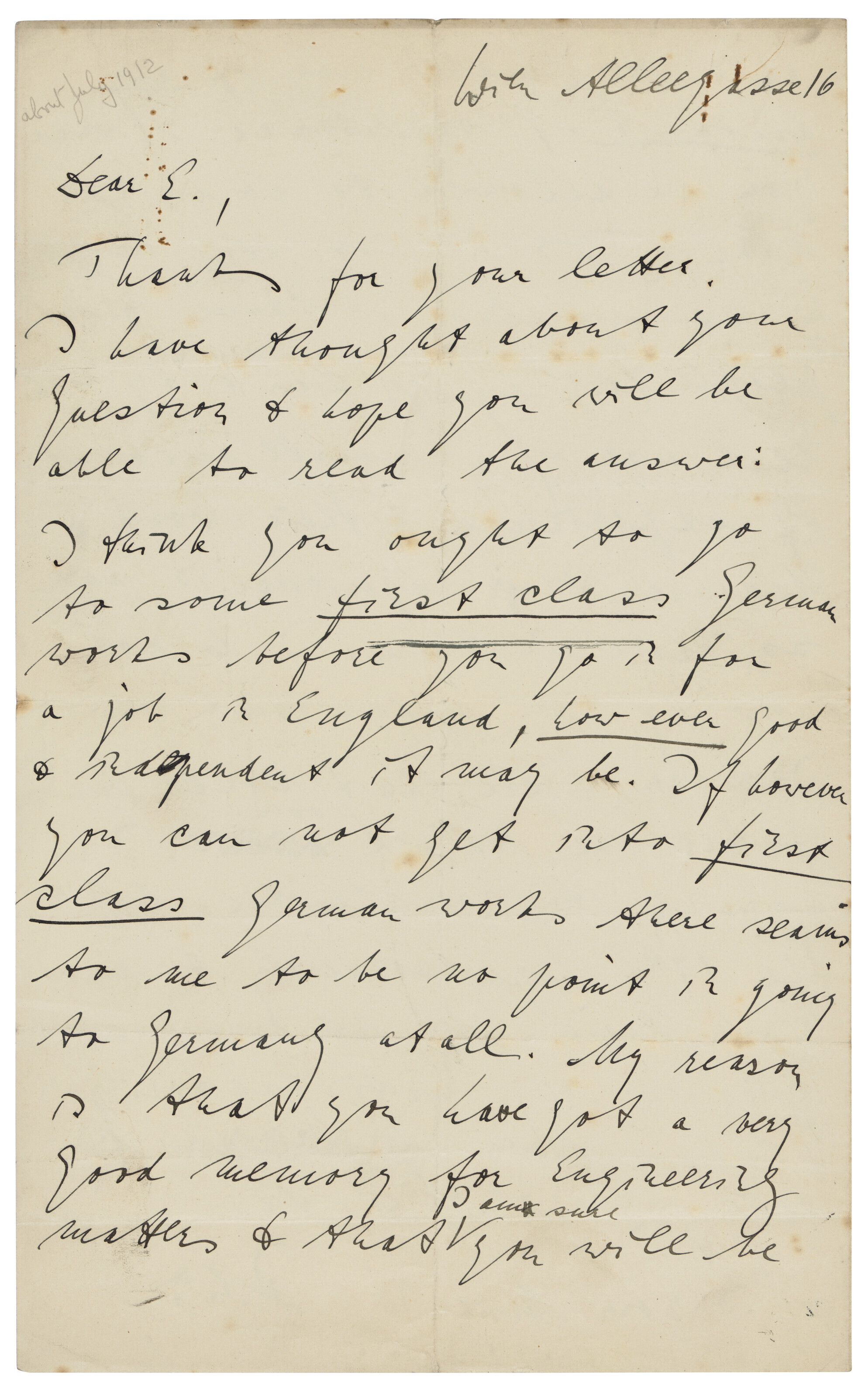 Ludwig Wittgenstein (1889-1951), 7 autograph letters signed (‘L.W’ and ...