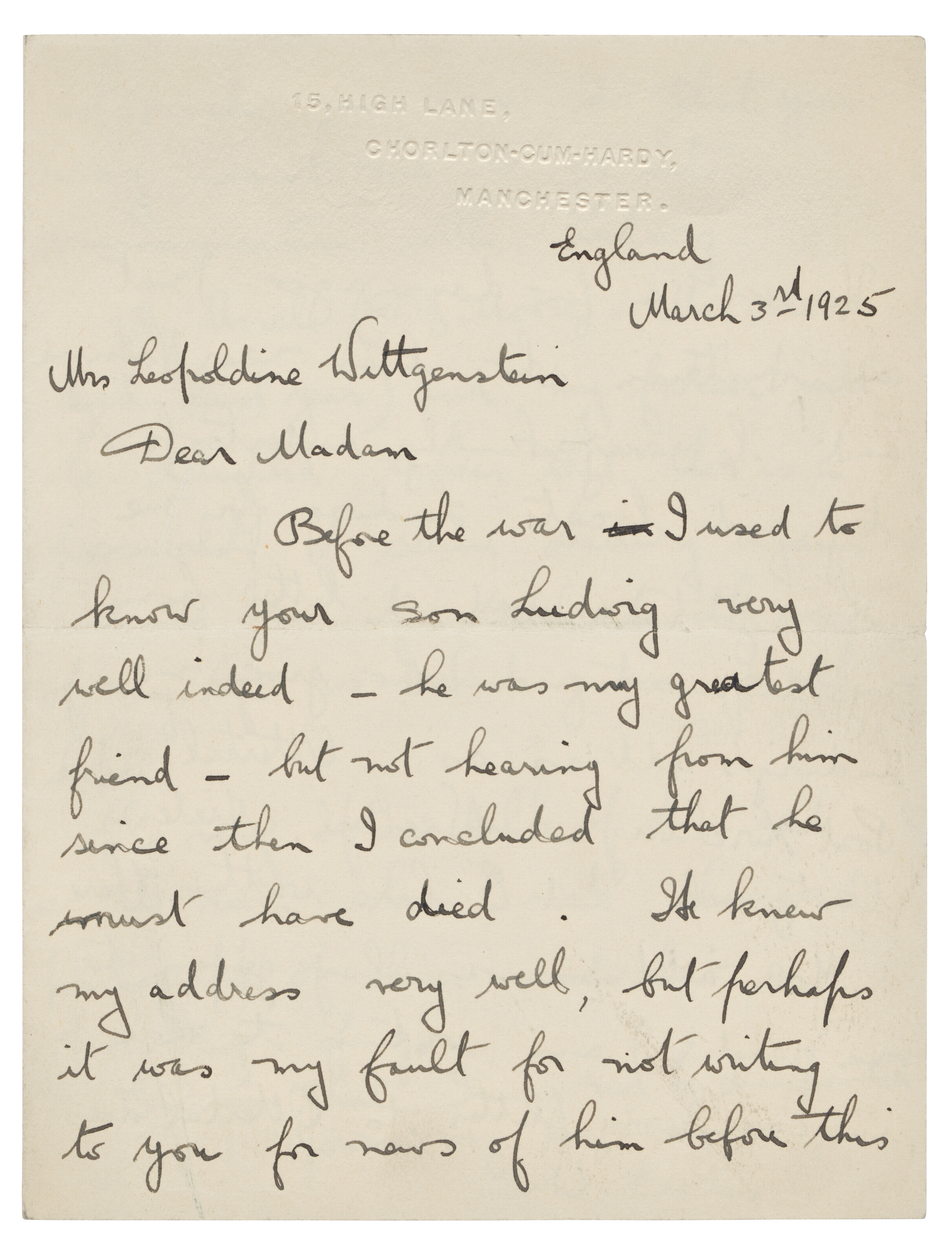 Circle of Ludwig Wittgenstein, Letters by Blanche Schlick (2, to F.A ...