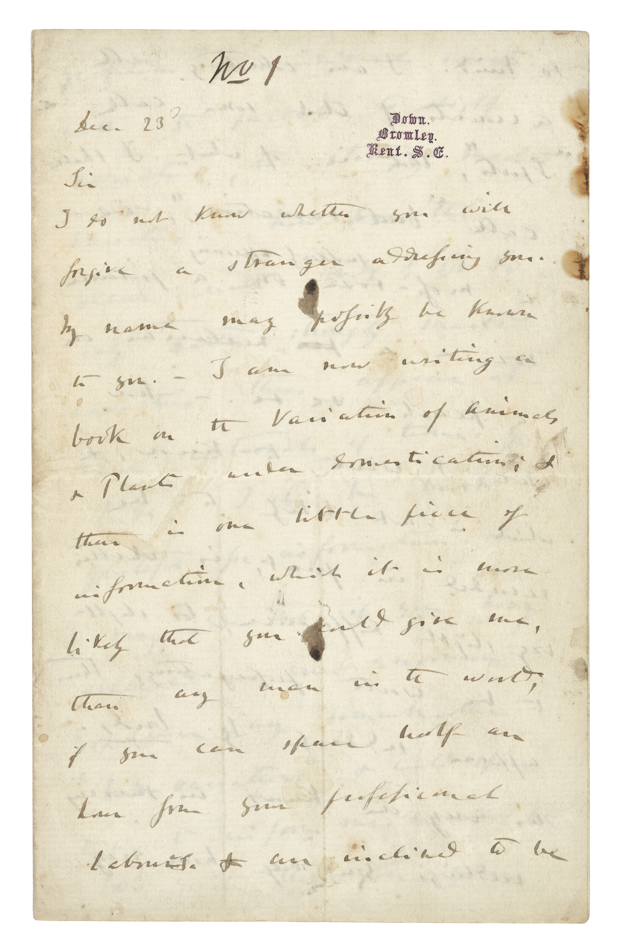 Charles Darwin (1809-1882), Autograph letter signed ('Charles Darwin ...
