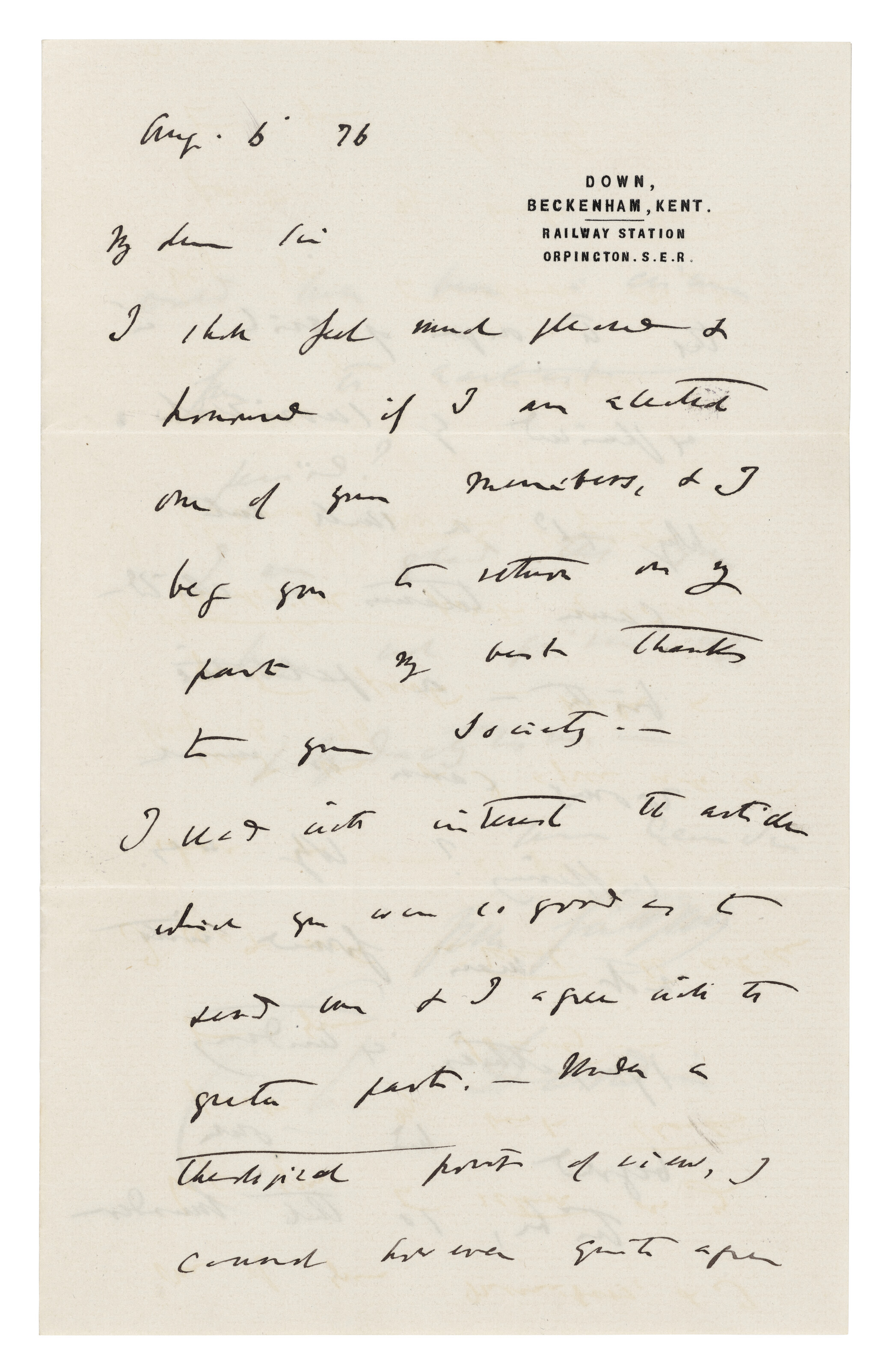 Charles Darwin (1809-1882), Autograph letter signed ('Ch. Darwin') to ...