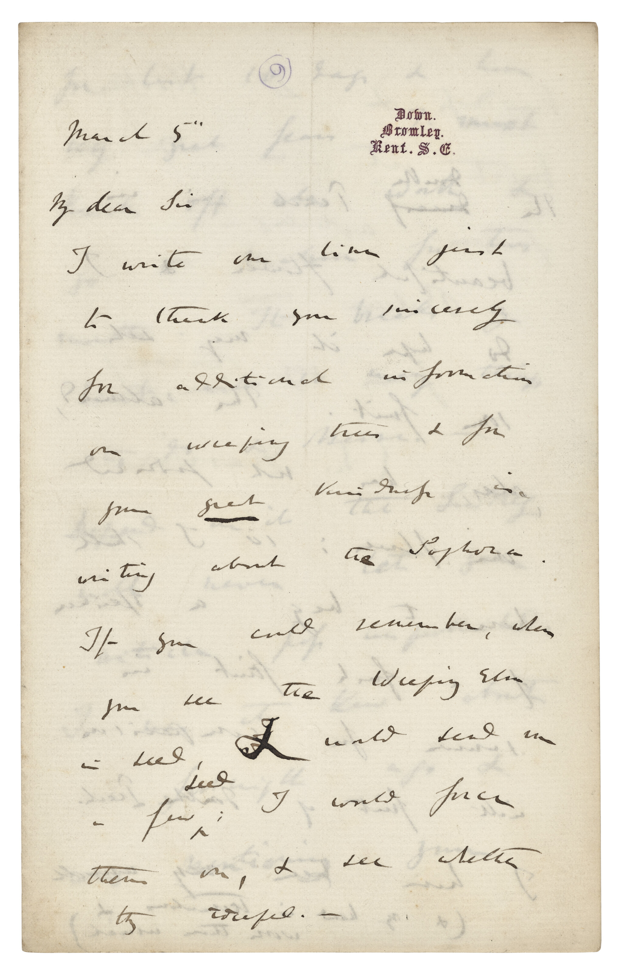 Charles Darwin (1809-1882), Autograph letter signed ('Ch. Darwin') to ...