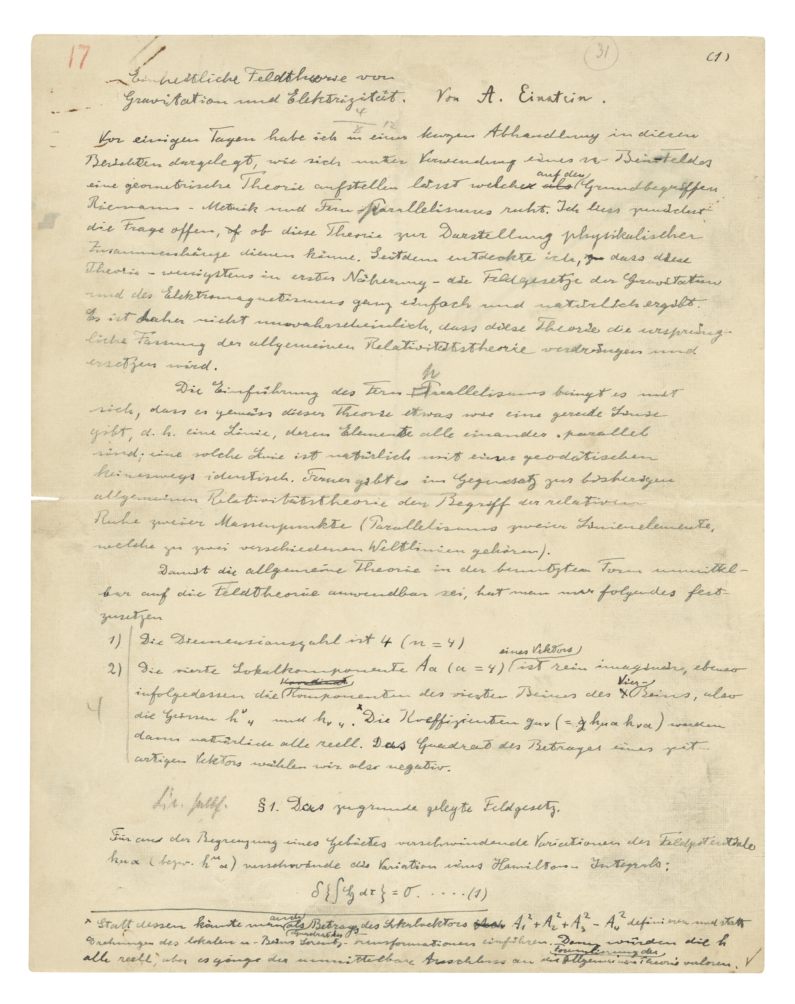 Albert Einstein (1879-1955), Autograph manuscript signed (at conclusion ...