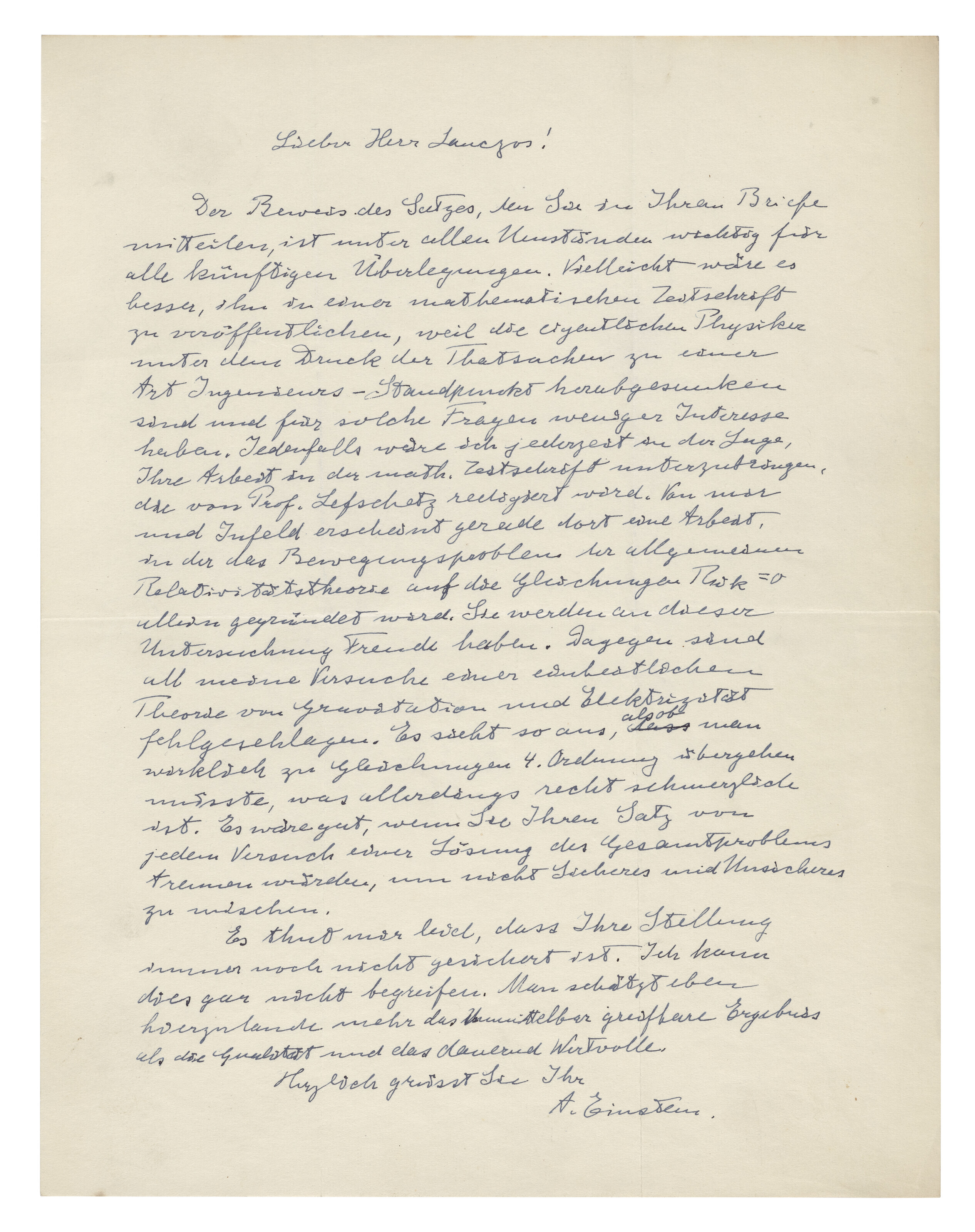 Albert Einstein (1879-1955), Autograph letter signed ('A. Einstein') to ...