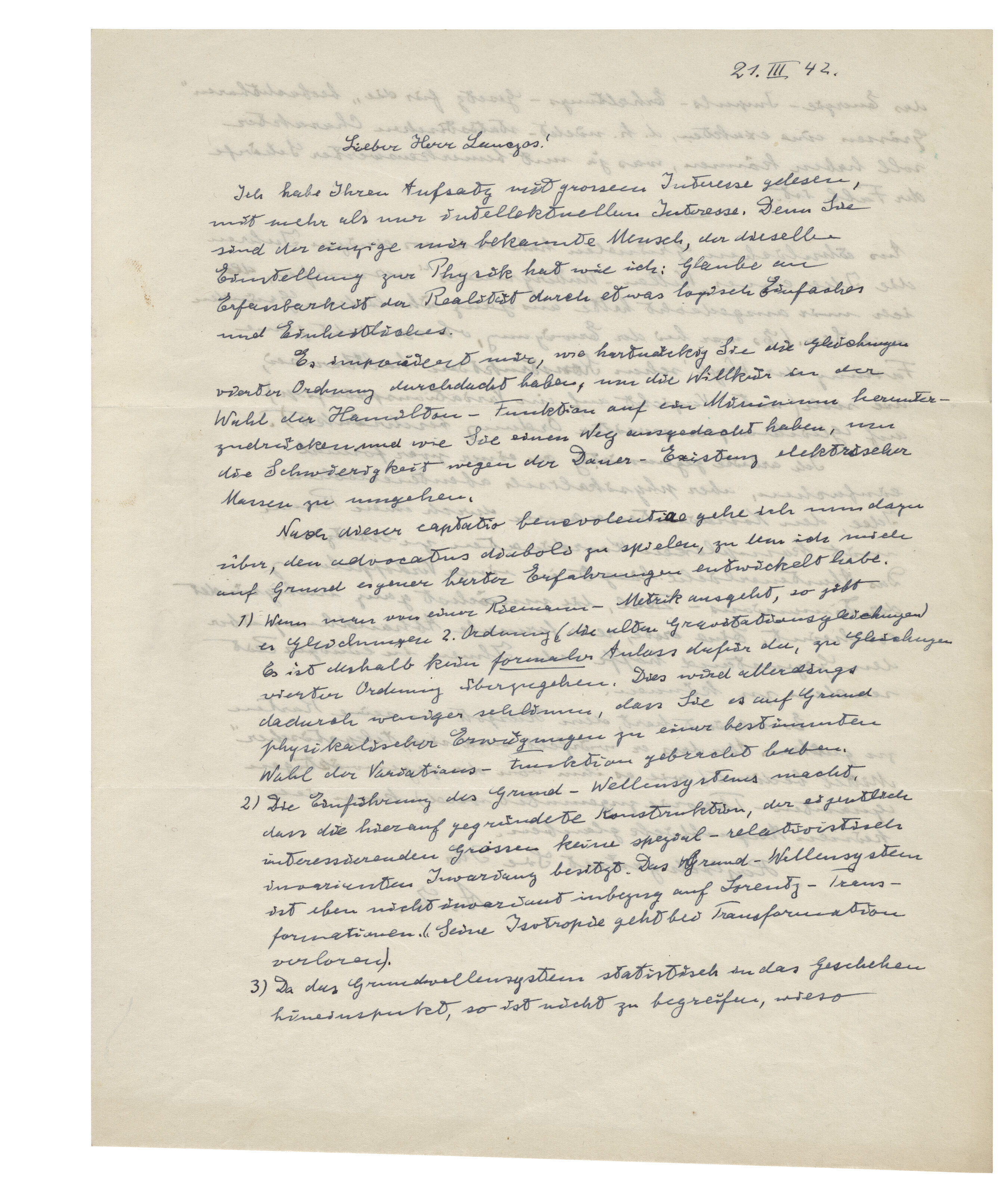 Albert Einstein (1879-1955), Autograph letter signed (with initials, 'A ...