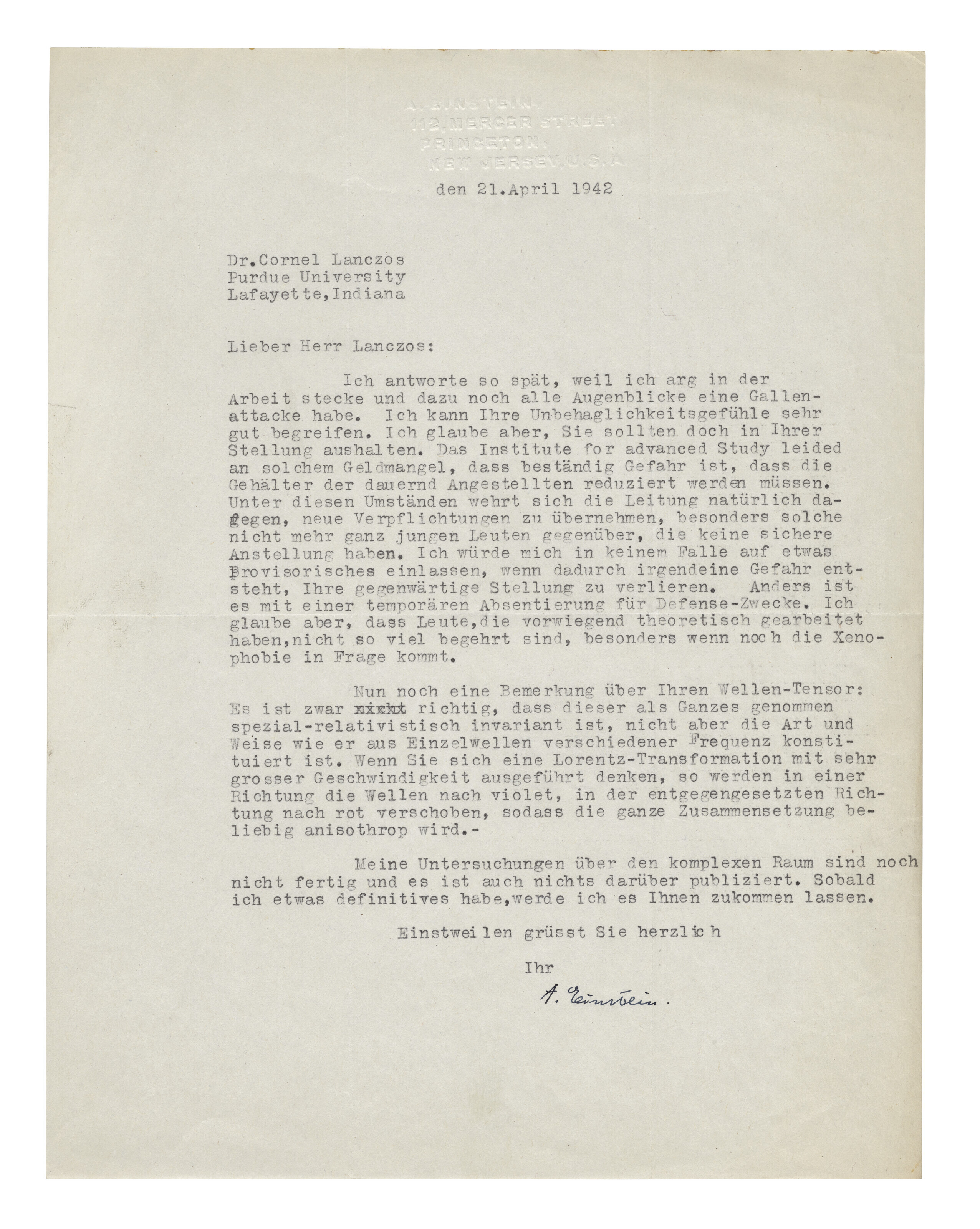 Albert Einstein (1879-1955), Typed letter signed ('A. Einstein') to ...