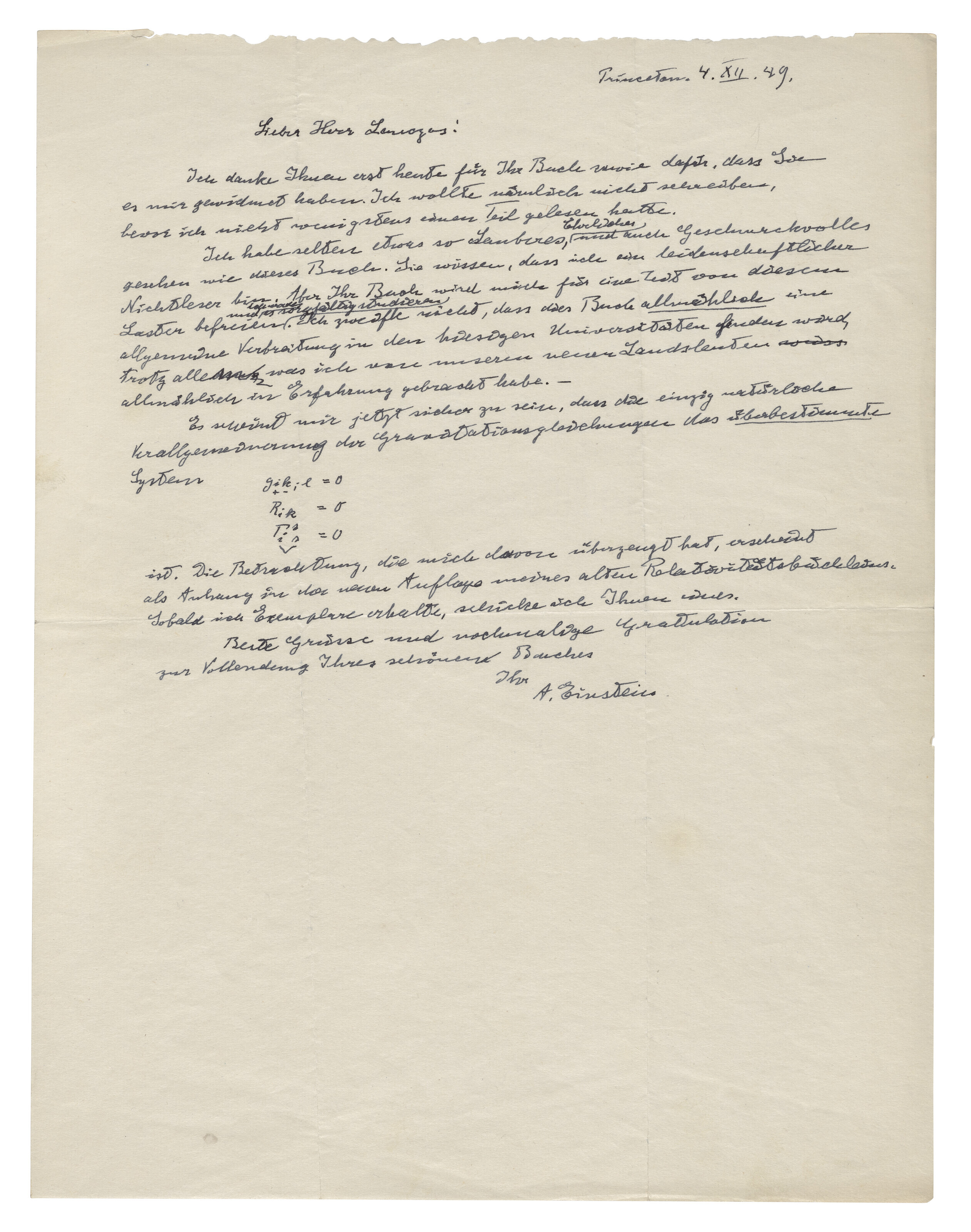 Albert Einstein (1879-1955), Autograph letter signed ('A. Einstein') to ...