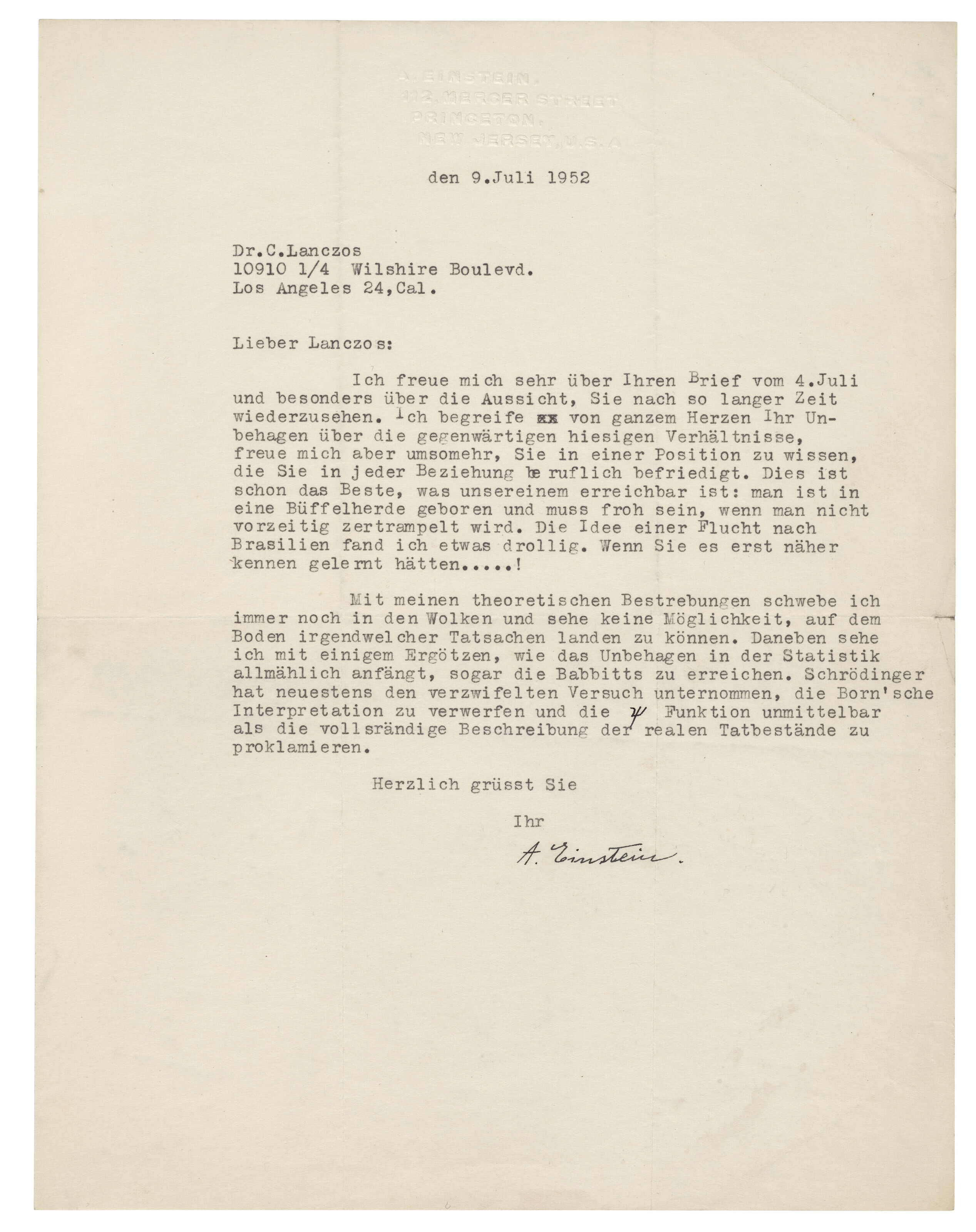 Albert Einstein (1879-1955), Typed letter signed ('A. Einstein') to ...
