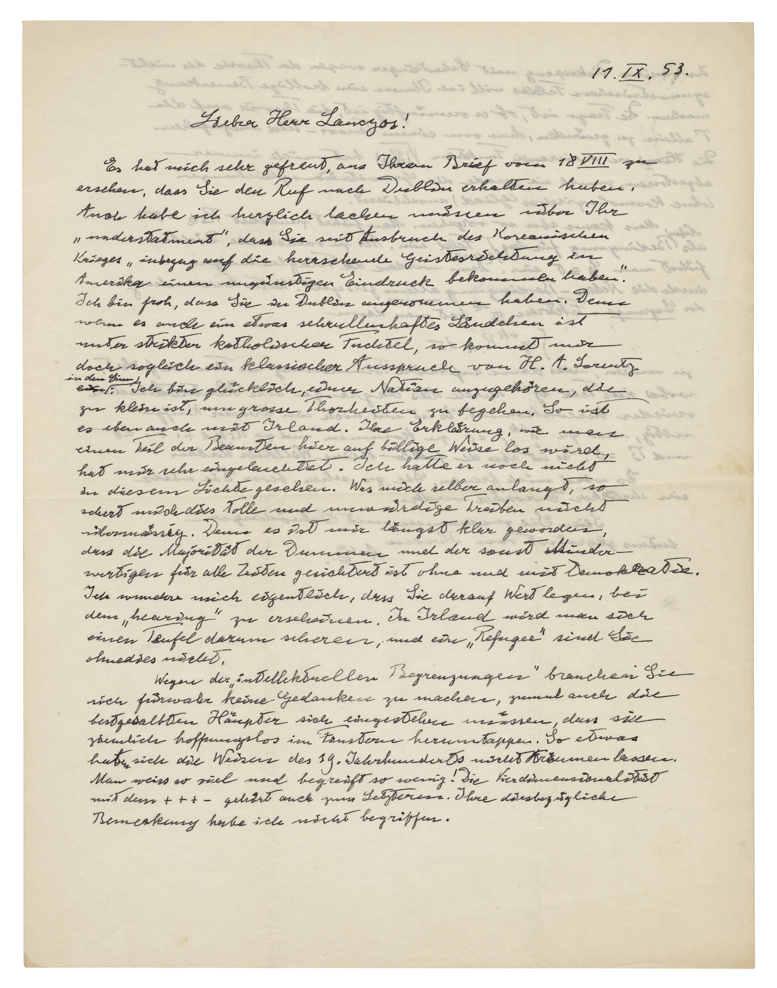 Albert Einstein (1879-1955), Autograph letter signed (with initials, 'A ...