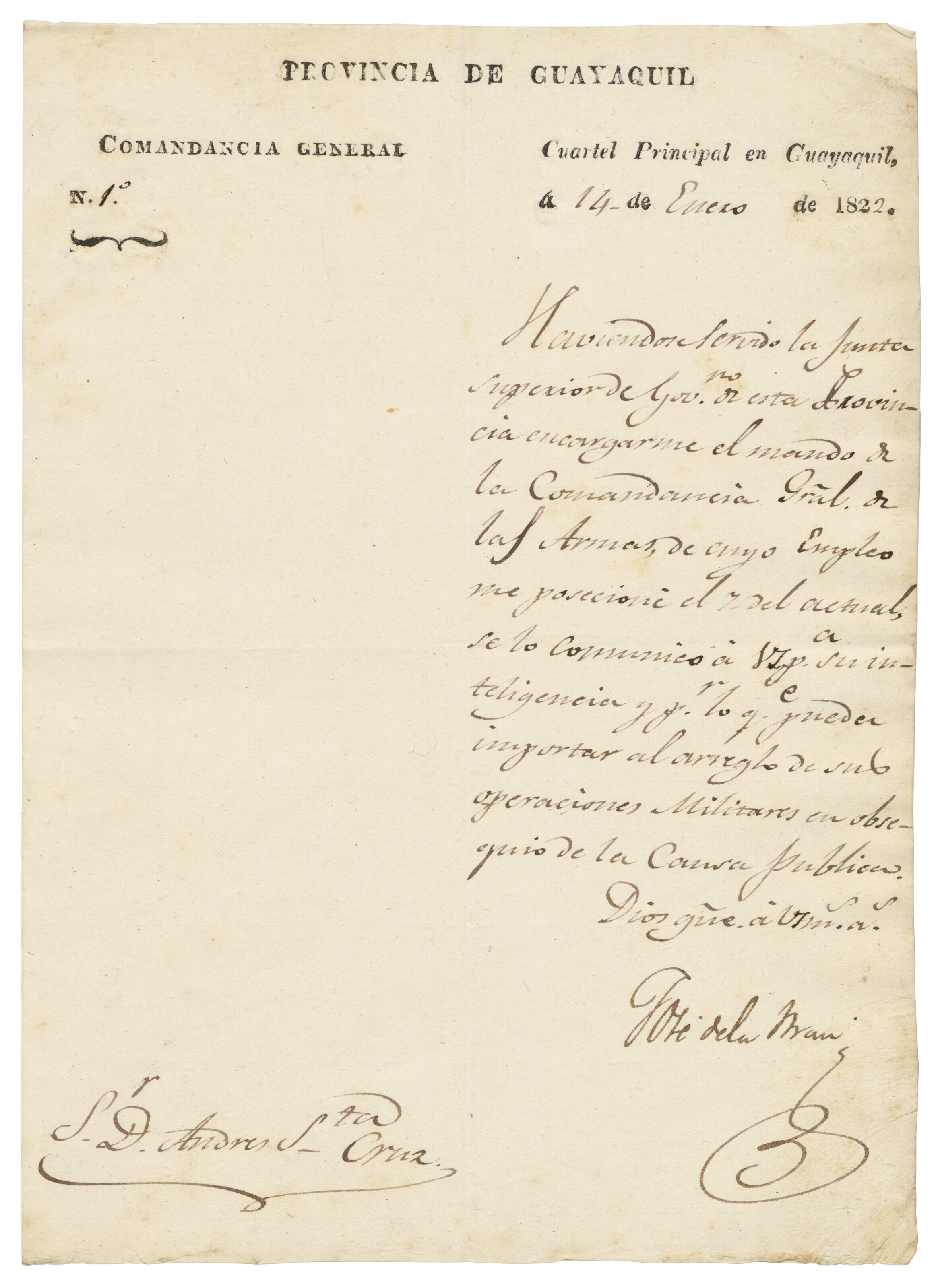José de la Mar (1776-1830), Series of 8 letters signed (‘Jose de la Mar ...