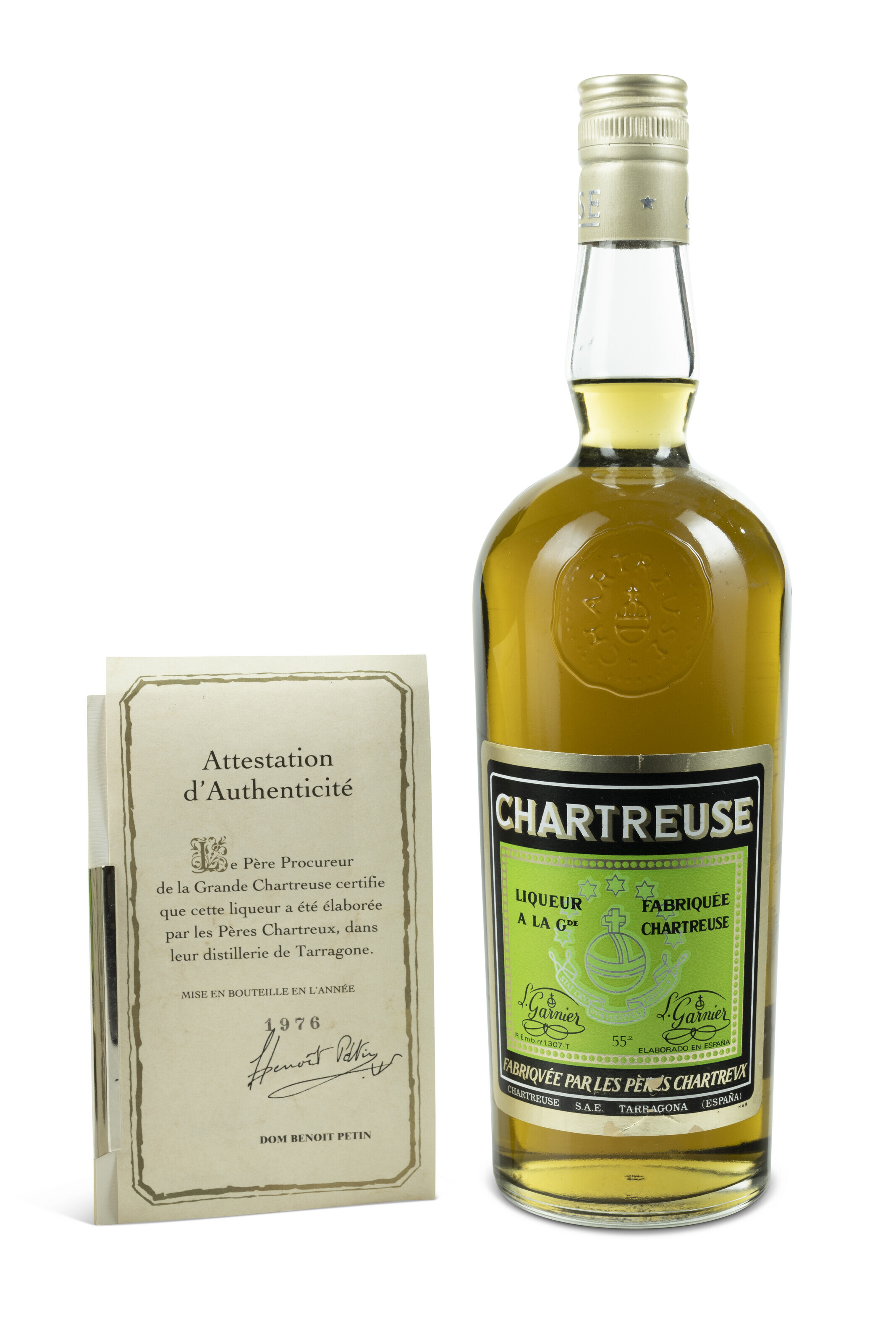 Chartreuse Tarragone Verte 1976, ChartreuseIn original wooden case with ...
