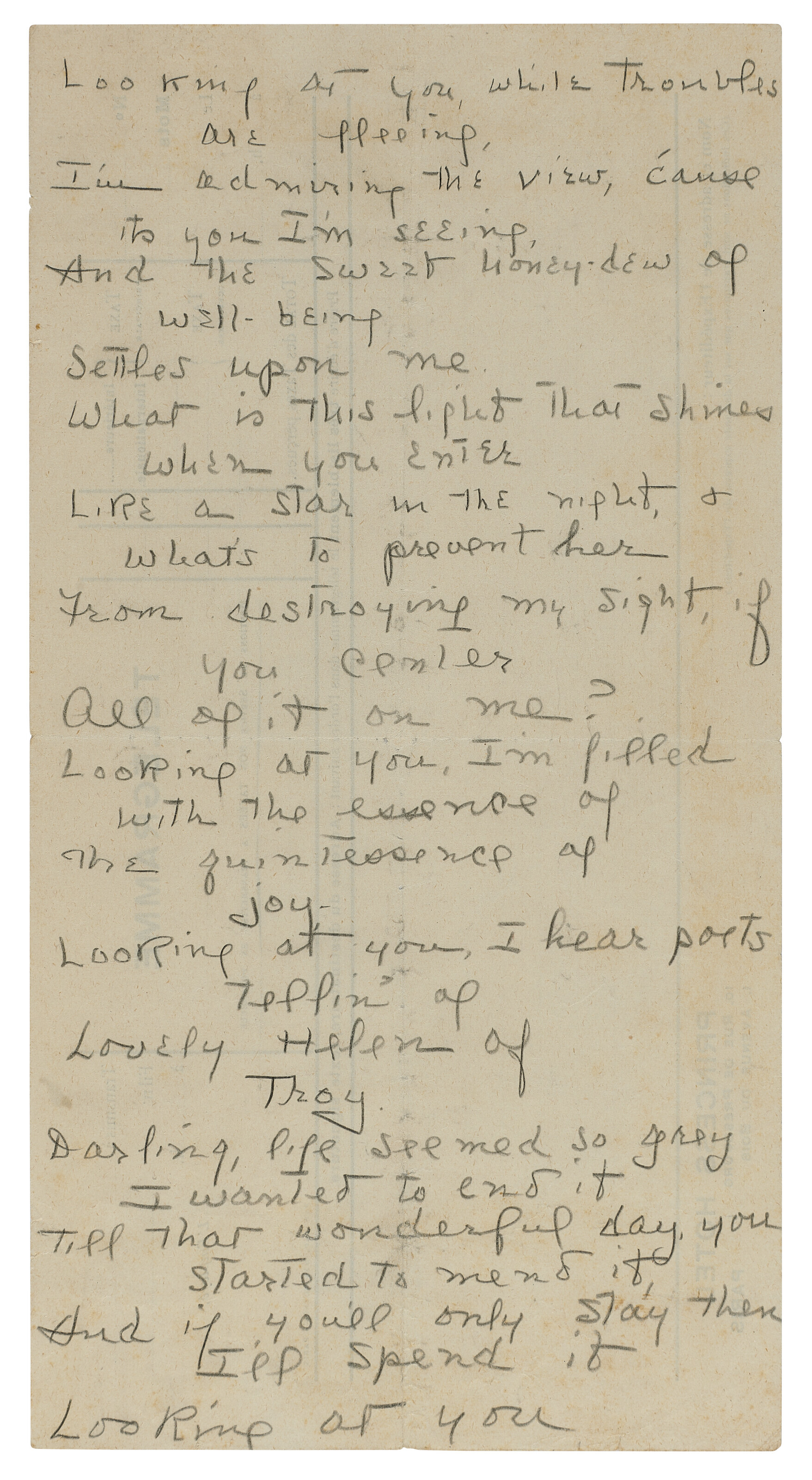 Autograph lyrics for the song Looking At You from Cole Porter’s 1929 ...