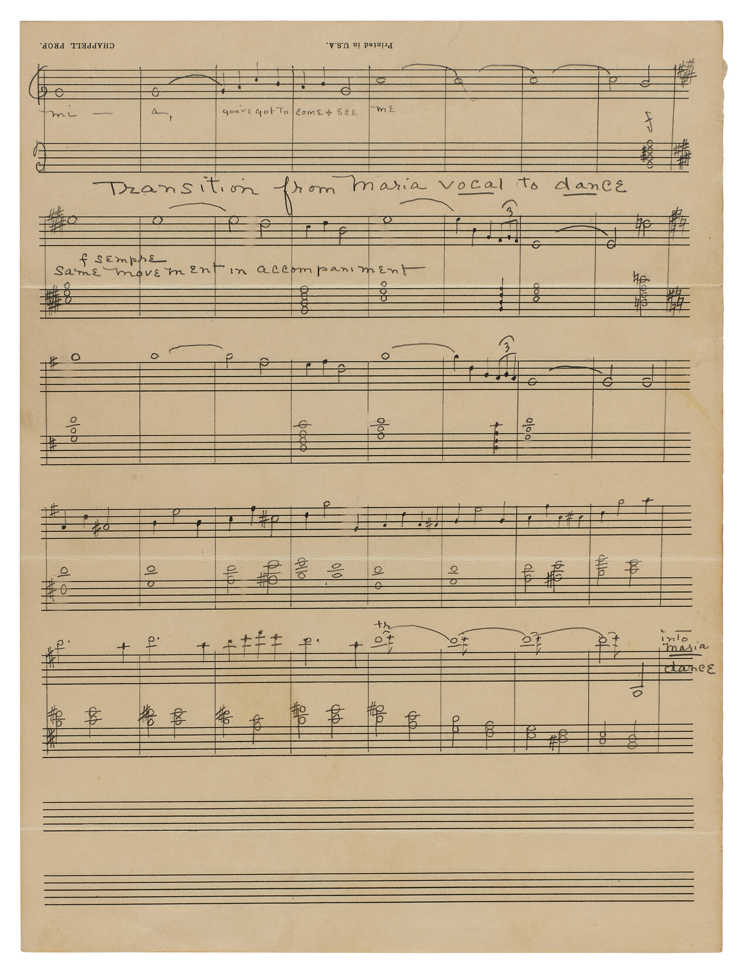 Autograph music manuscript for 40 bars from a song, untitled but ...