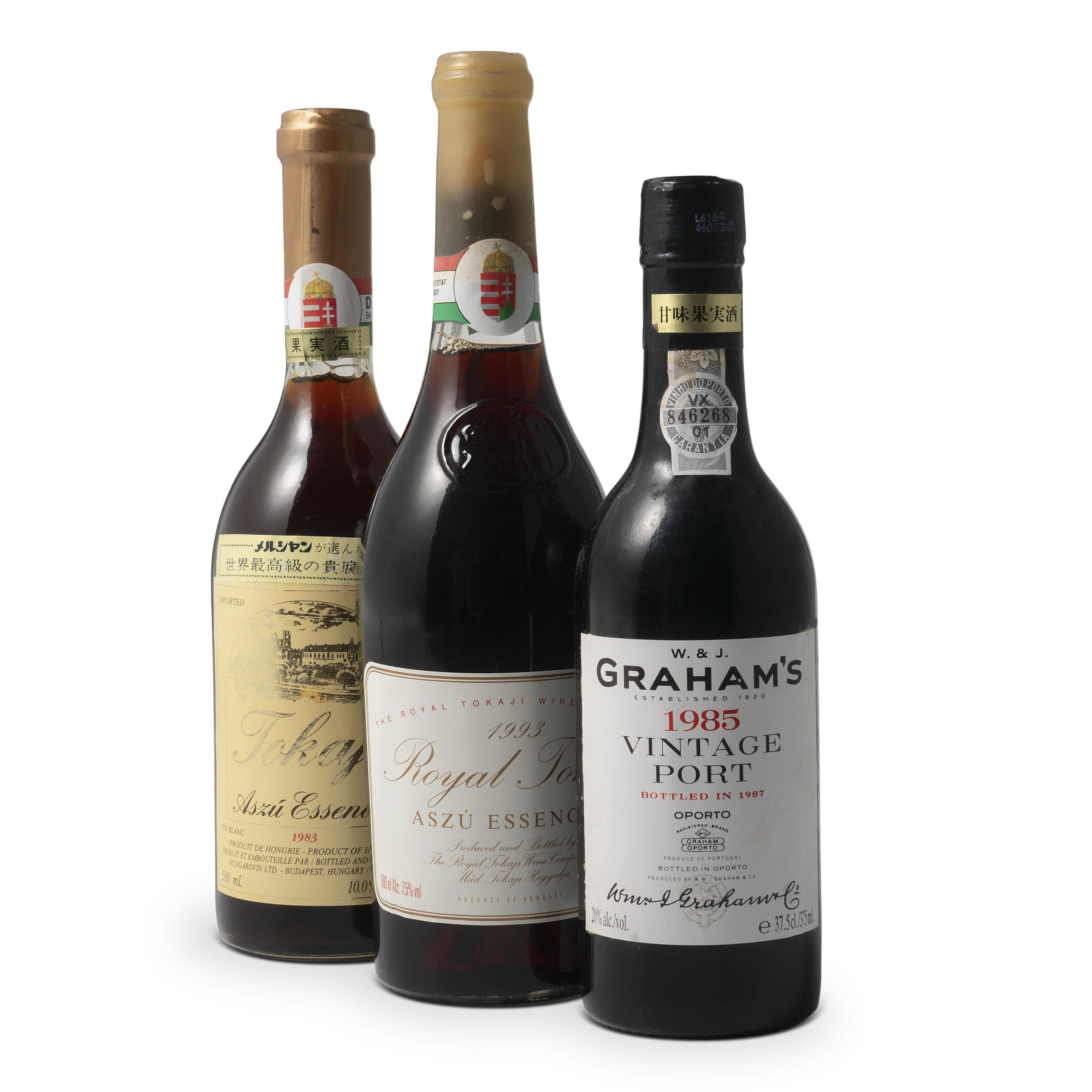Mixed Port and Tokaji 1983-1985, Graham's 1983Slightly bin-soiled label ...