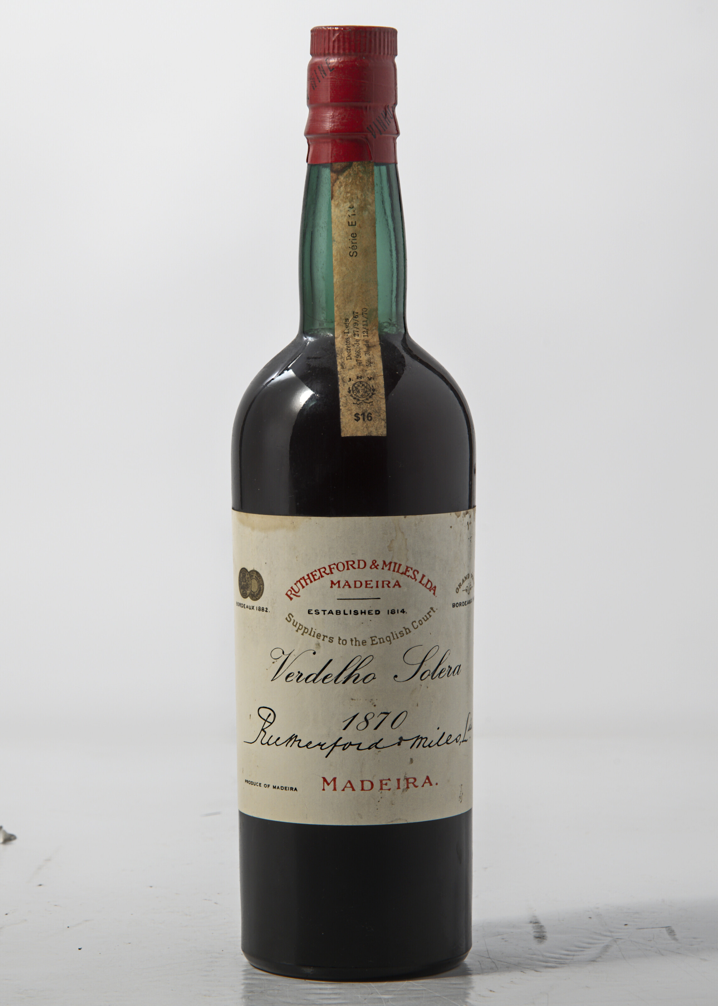 Rutherford & Miles, Verdelho Solera 1870, MadeiraScuffed capsule. Bin ...
