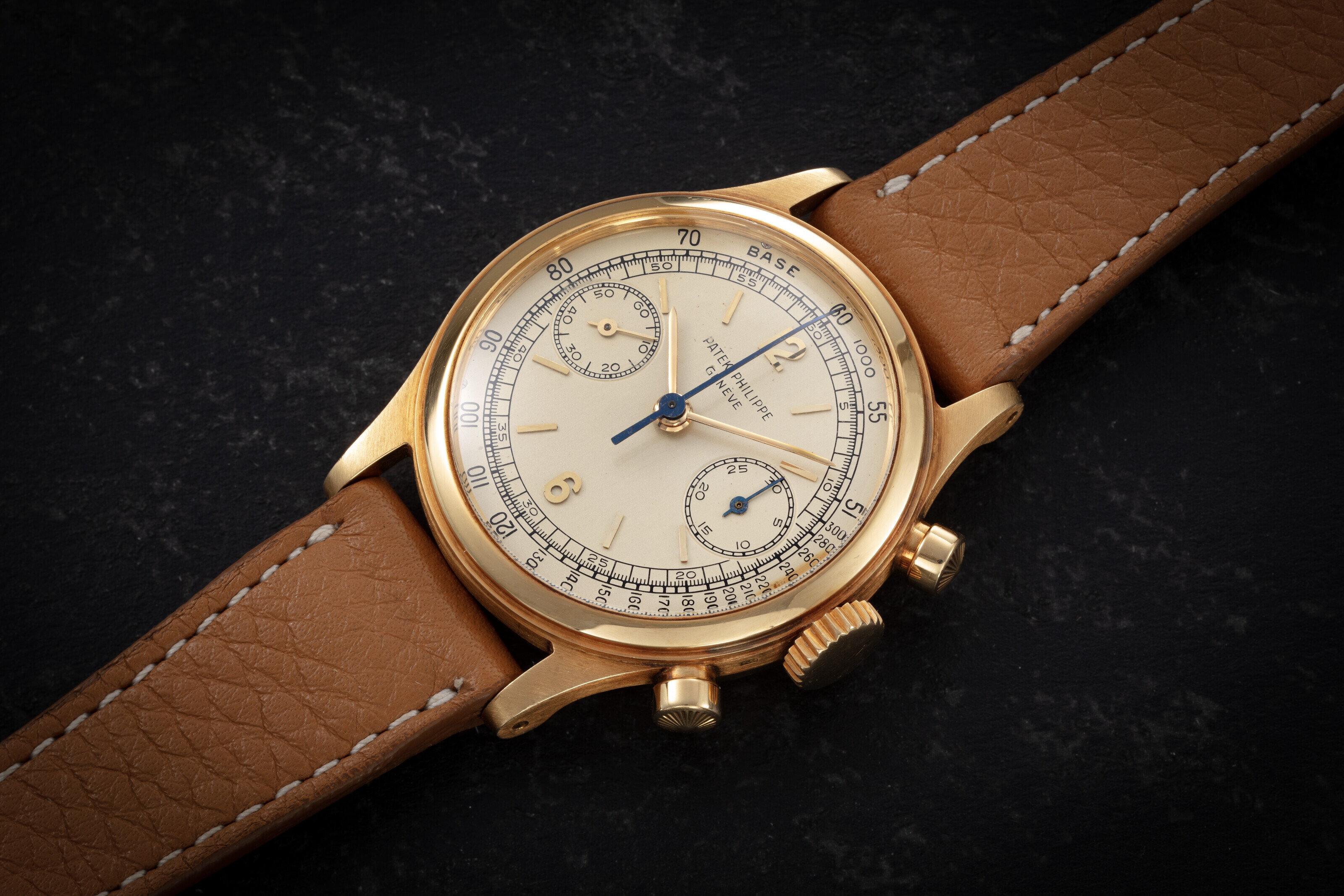 PATEK PHILIPPE, REF. 1463J, A RARE AND ATTRACTIVE GOLD CHRONOGRAPH ...