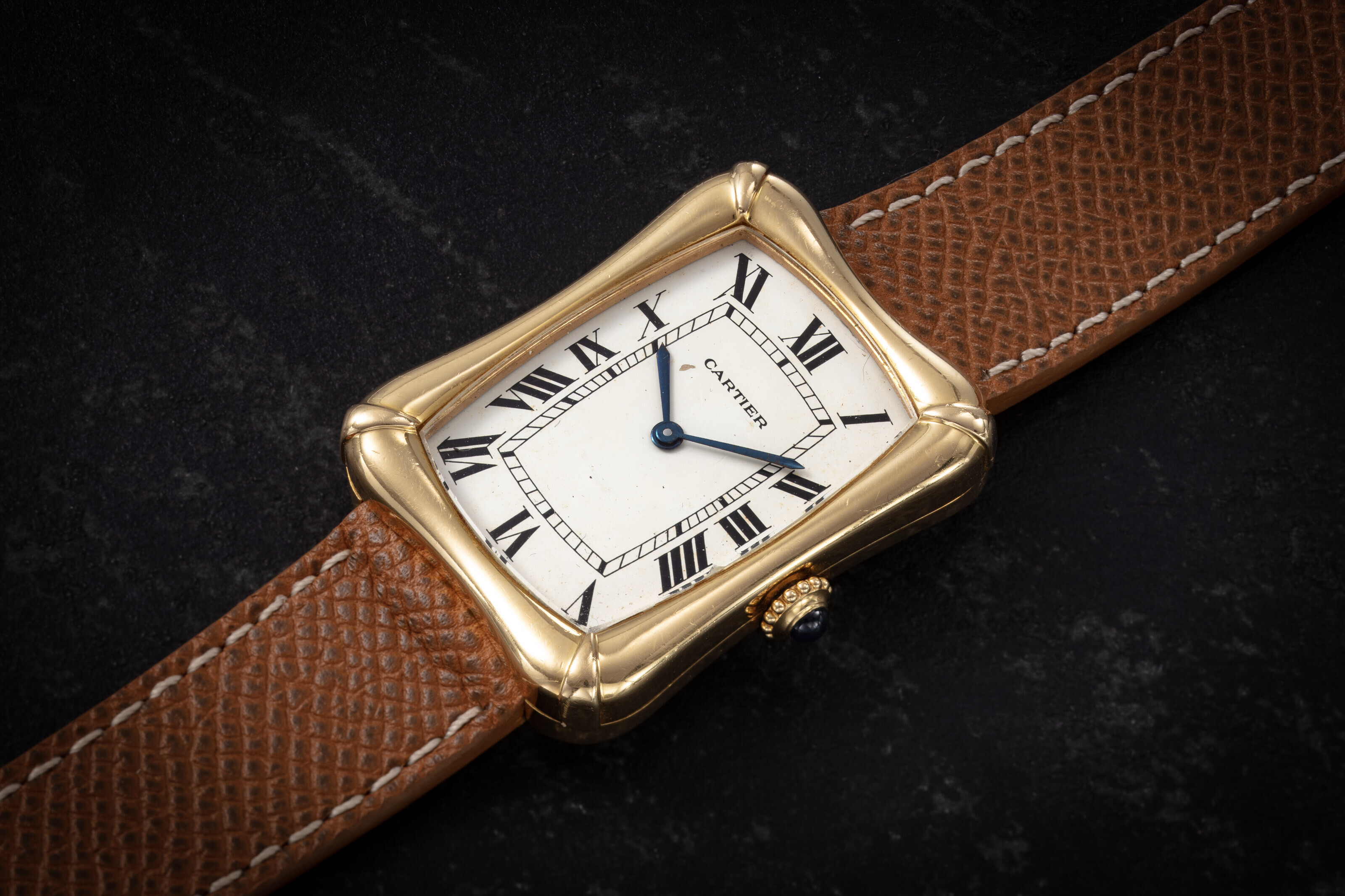 CARTIER, BAMBOO COUSSIN, AN UNUSUAL GOLD MANUAL-WINDING RECTANGULAR ...